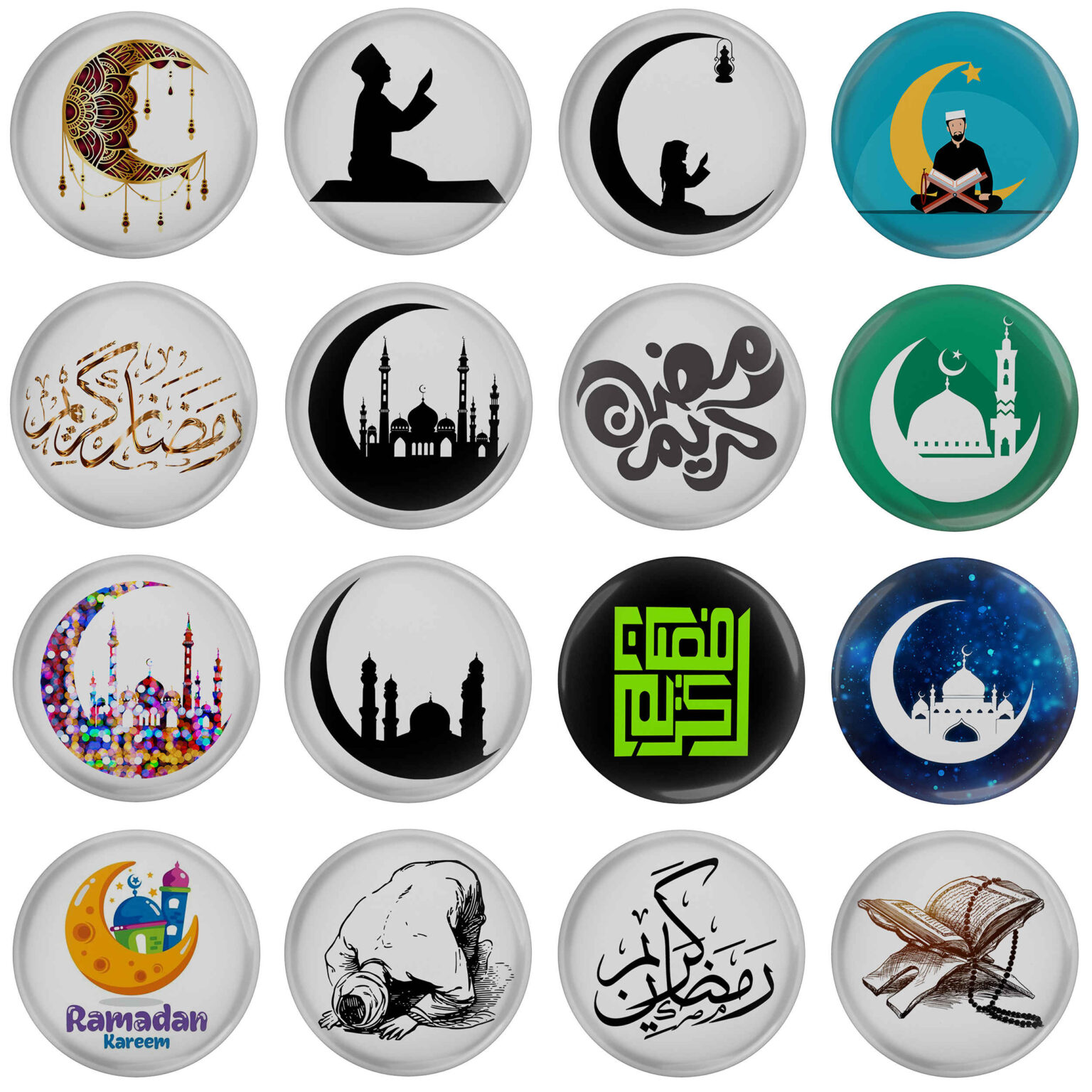 Islamic Ramadan Kareem Pinback Button Set (x16) - ShopiPersia