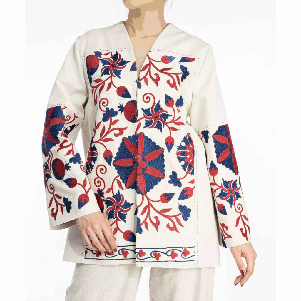 Persian Manto Traditional Cream & Red Design for Women - ShopiPersia