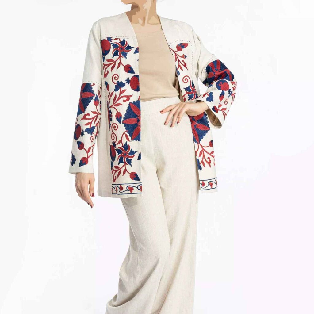 Persian Manto Traditional Cream & Red Design for Women - ShopiPersia