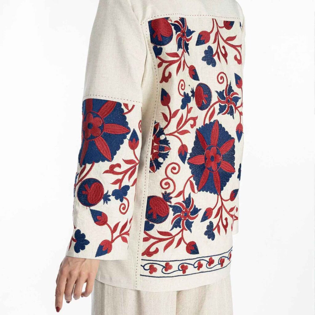 Persian Manto Traditional Cream & Red Design for Women - ShopiPersia