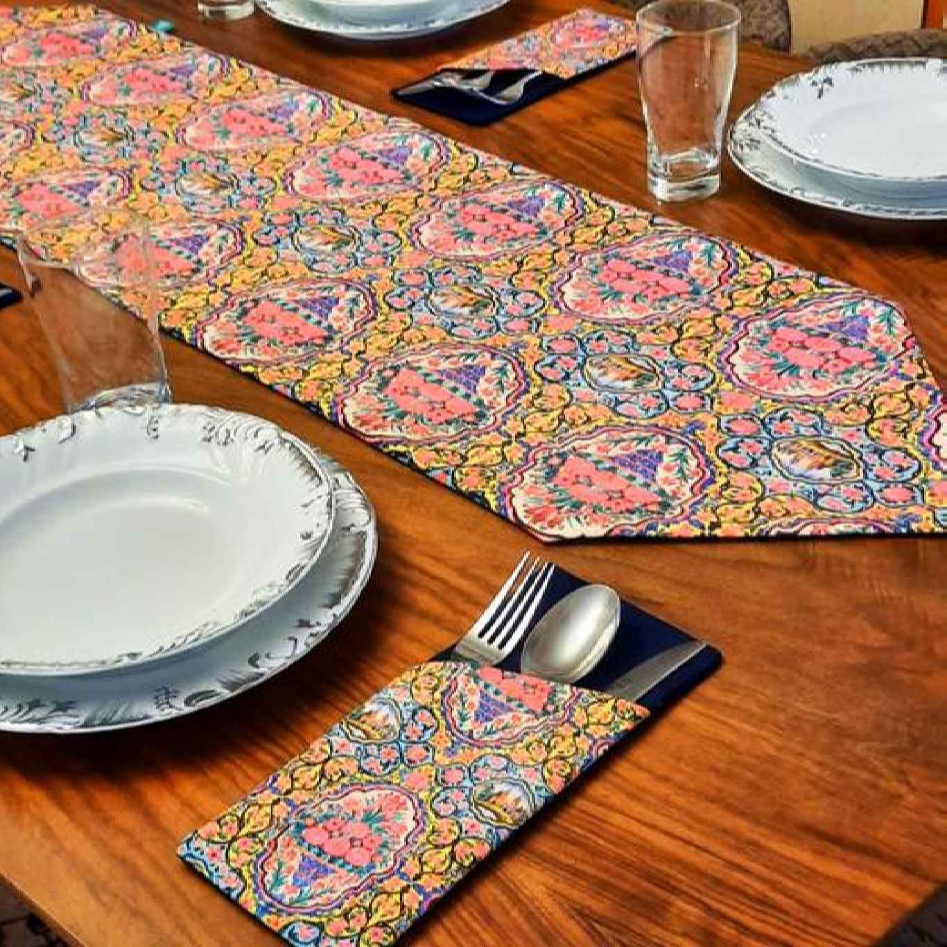 Velvet Cutlery Pouch - Intricate Floral Design for Stylish Settings ...