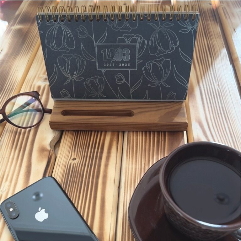 1403 Persian Desk Calendar Monthly Light Brown Base - ShopiPersia