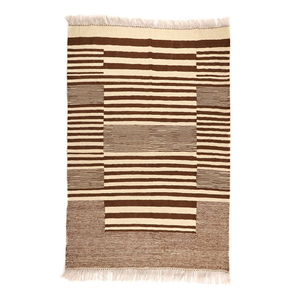Genuine Persian Kilim Wool Rug Handwoven in Isfahan Striped Cream ...