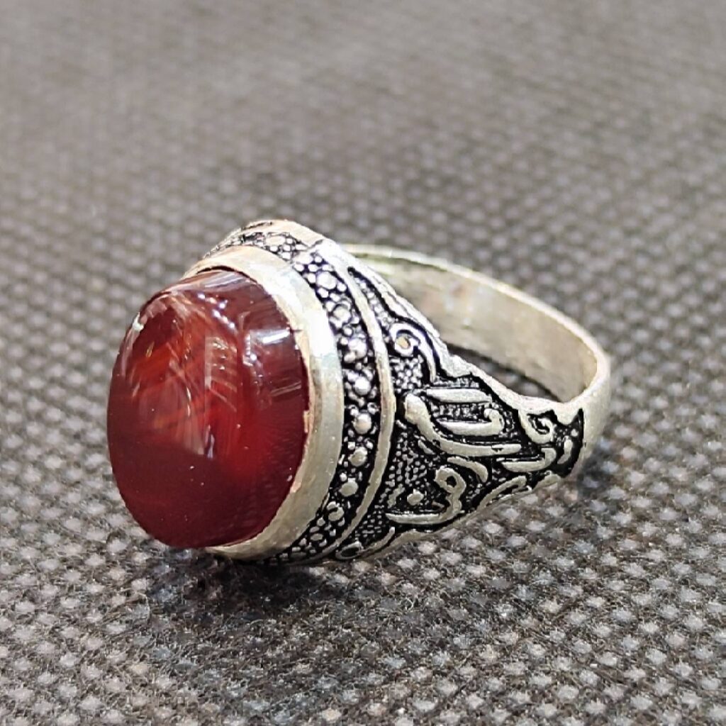 Islamic Agate Silver Ring for Men Elegance Ya Imam Reza - ShopiPersia