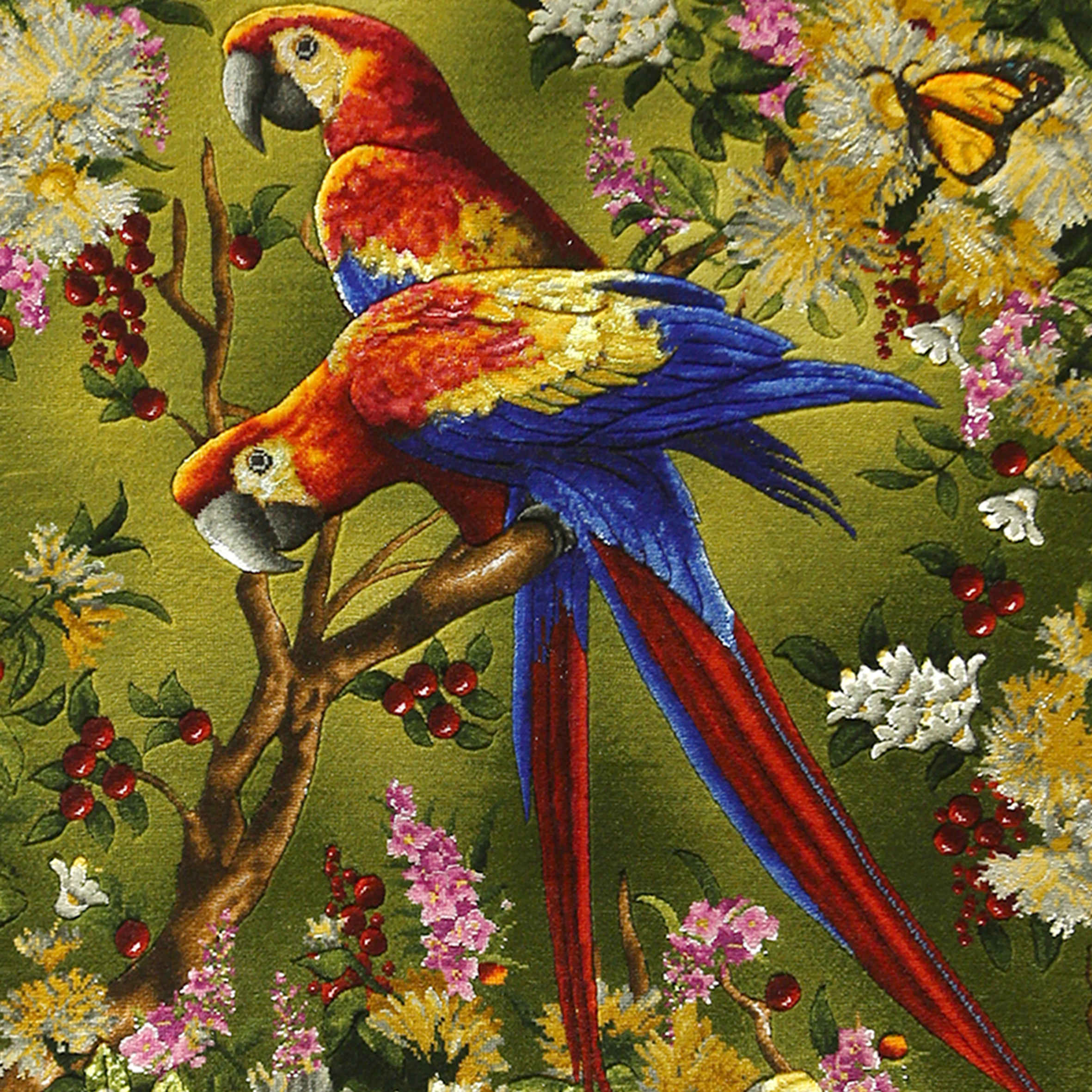 Hand-Knotted Persian Pictorial Rug from Tabriz Depicting Parrots ...