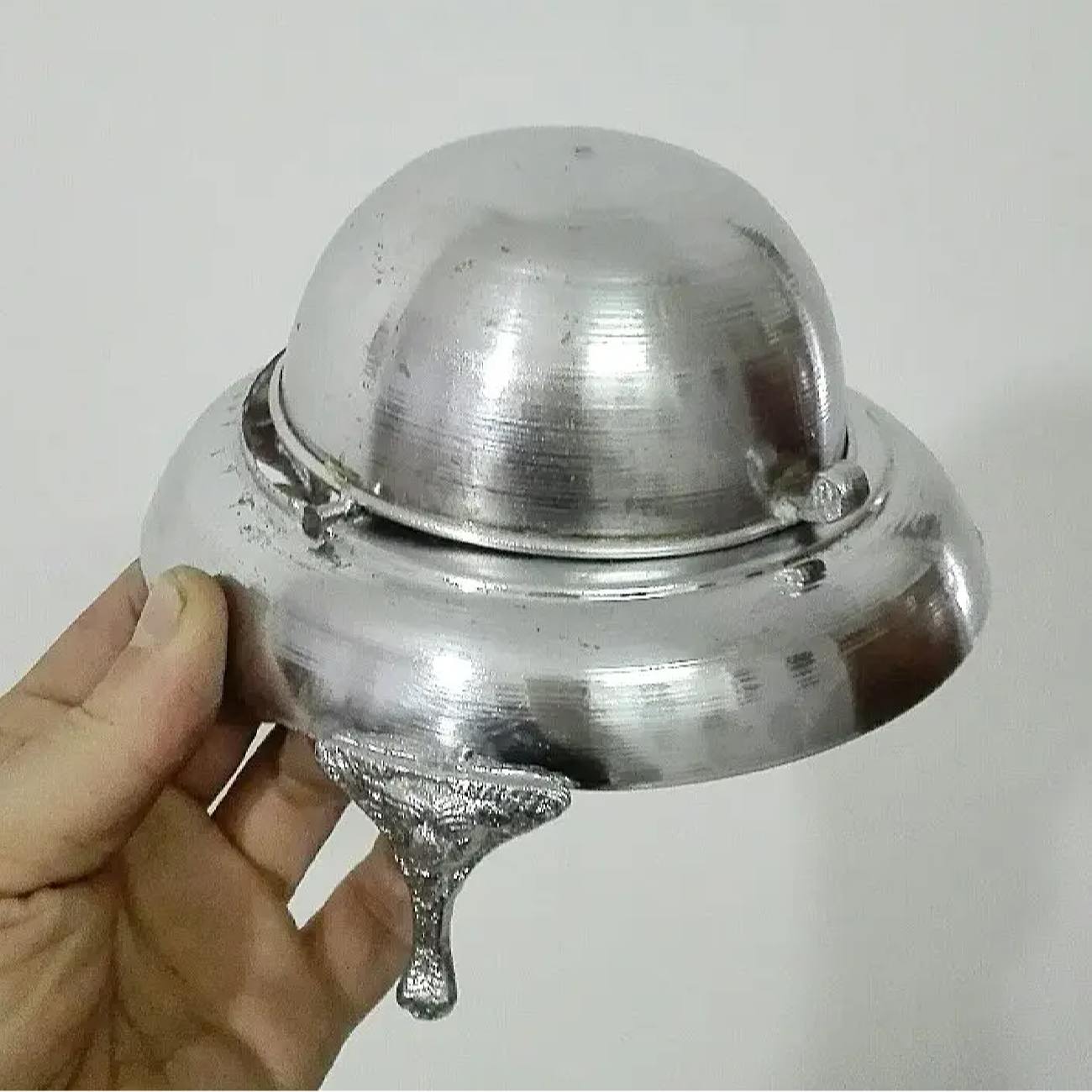 Persian Caviar Server Roll Top Brass Footed Silver - ShopiPersia