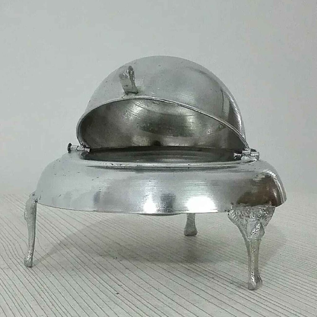 Persian Caviar Server Roll Top Brass Footed Silver - ShopiPersia