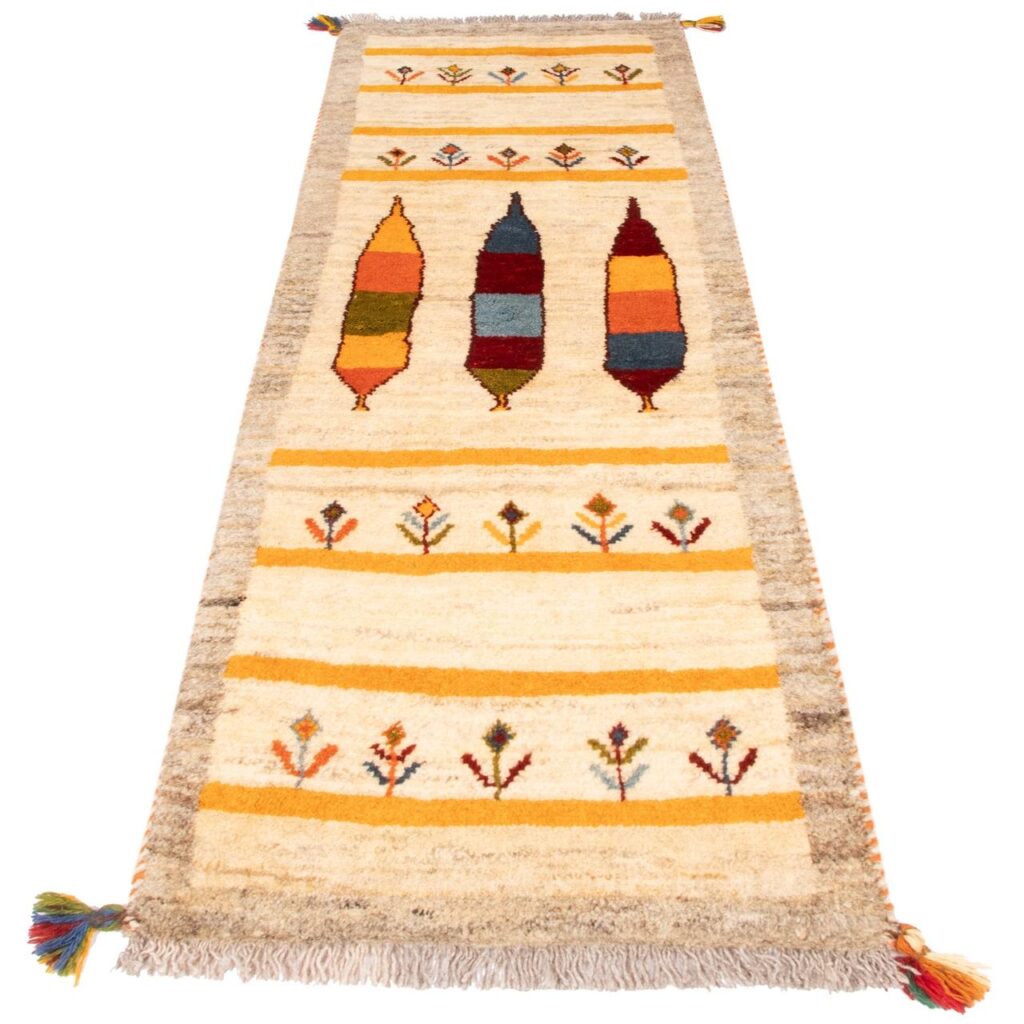 Persian Gabbeh Wool Runner Rug Traditionally Handwoven in Fars Cream ...