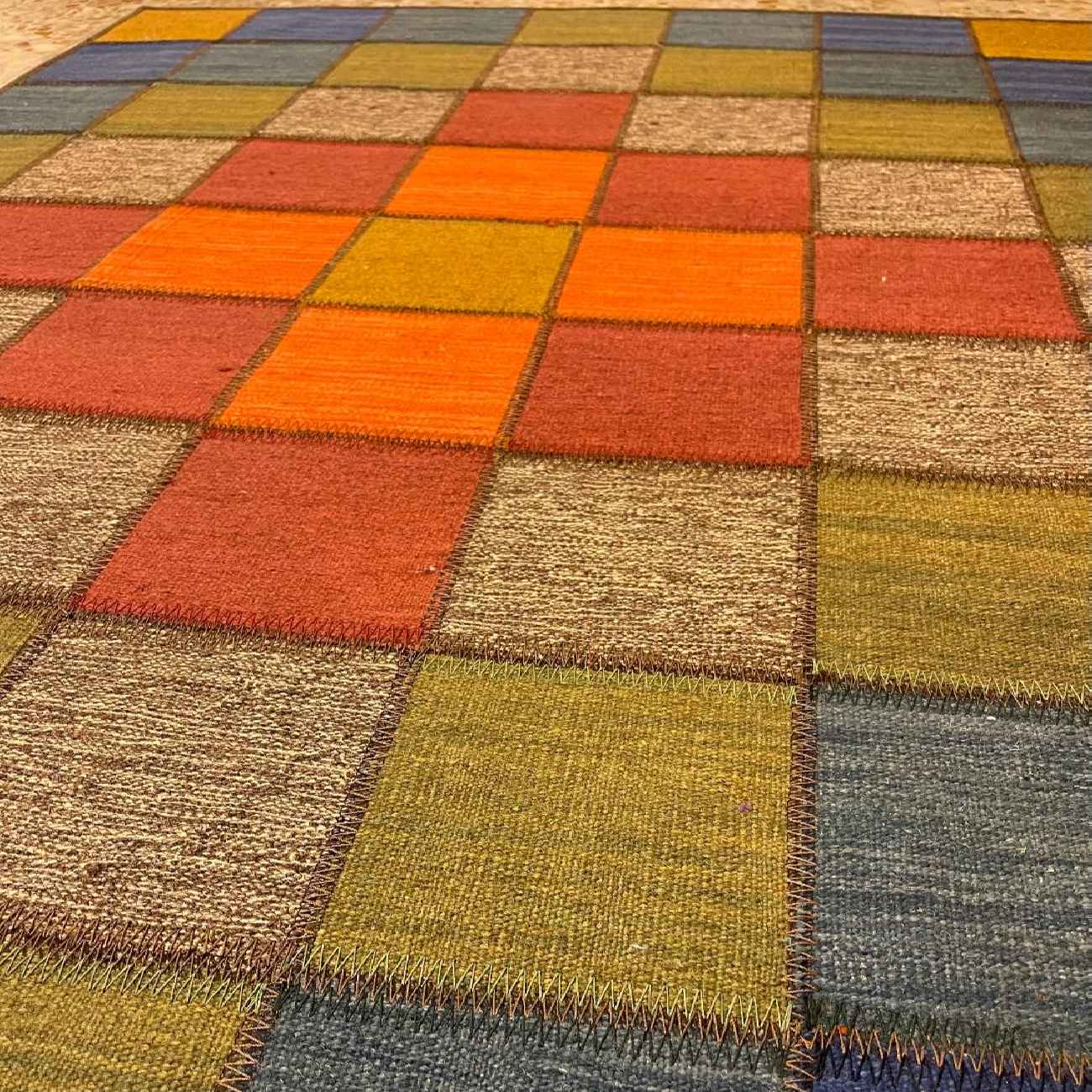 Persian Wool Kilim Rug Genuine Handwoven Checkered Red - ShopiPersia