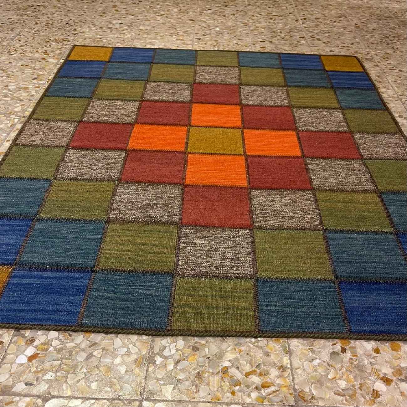 Persian Wool Kilim Rug Genuine Handwoven Checkered Red - ShopiPersia