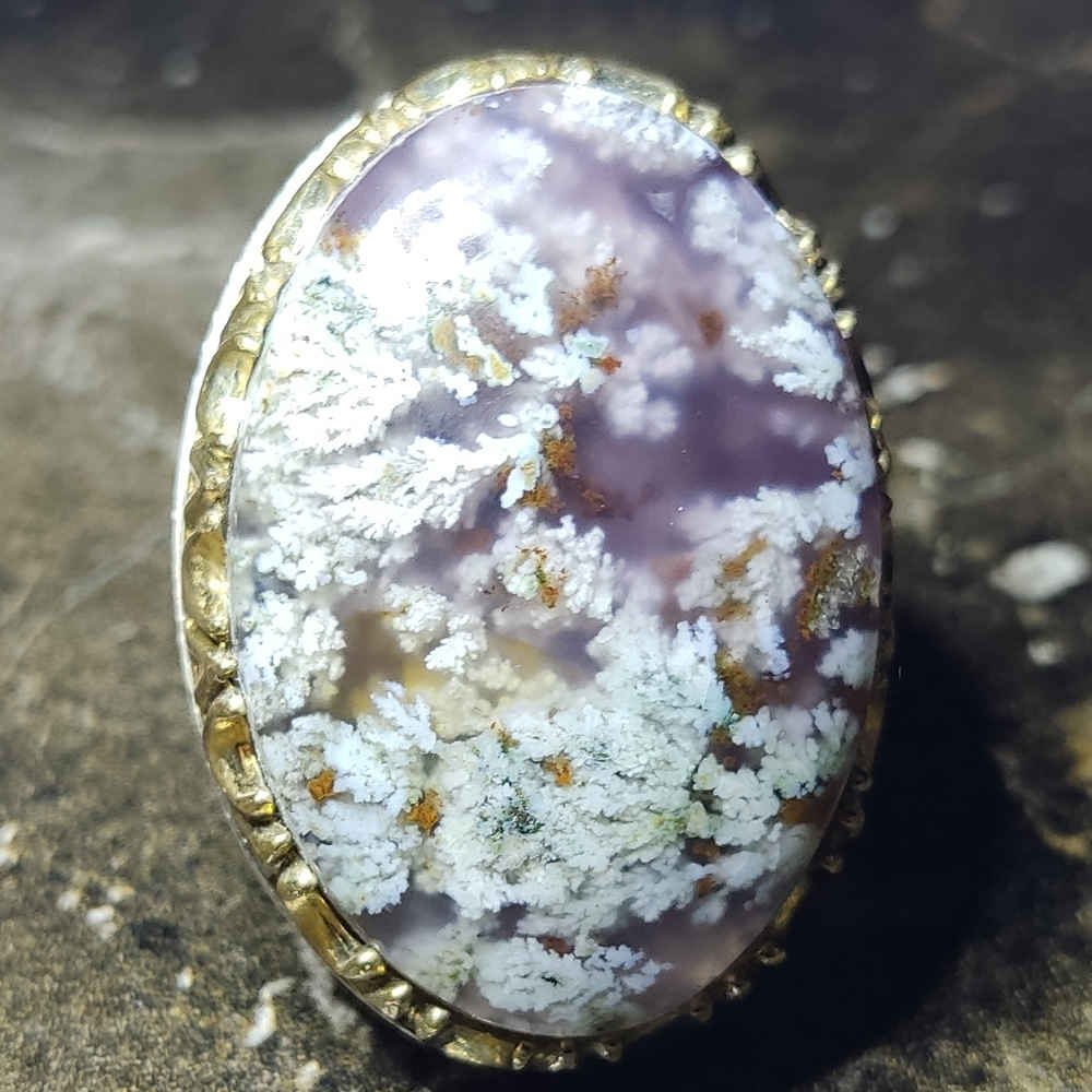 Persian Dendritic Agate Shajar Silver Ring for Men Blossom - ShopiPersia