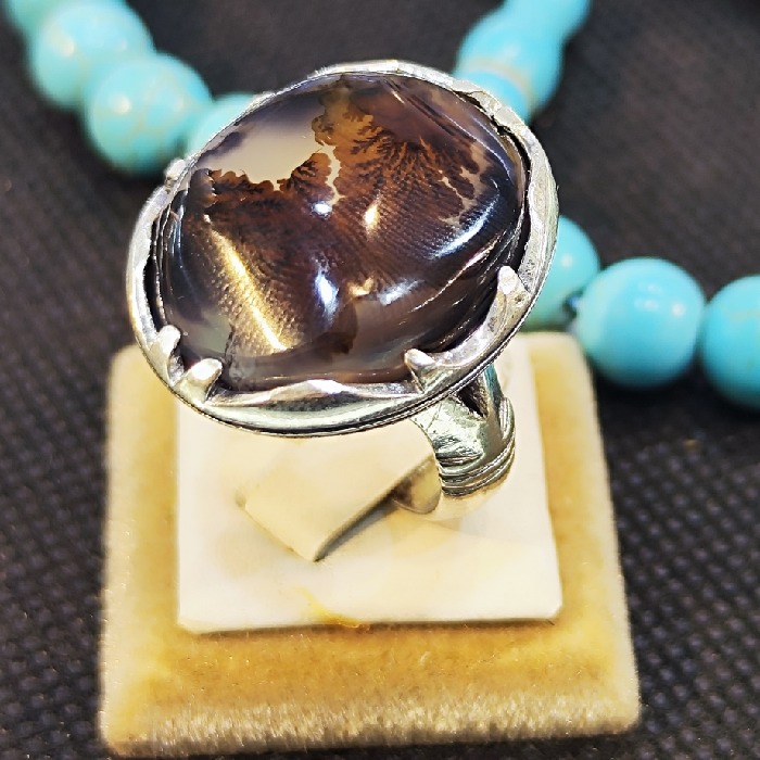 Persian Dendritic Agate Shajar Silver Ring for Men Fardin - ShopiPersia