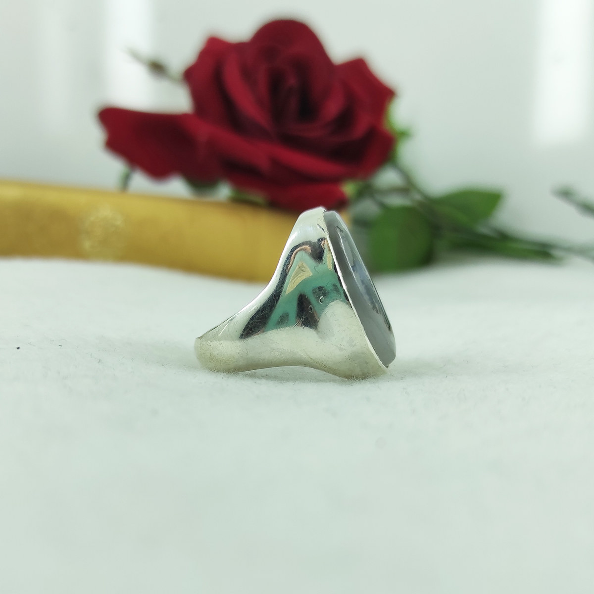 Persian Dendritic Agate Shajar Silver Ring for Men Karim - ShopiPersia