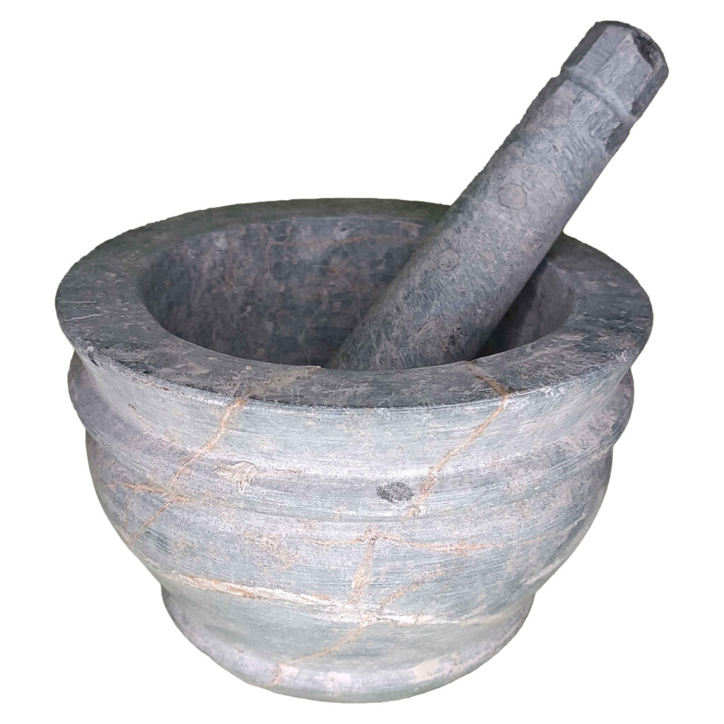 Stone Mortar & Pestle with Traditional Persian Floral Pattern Siaghalam ...