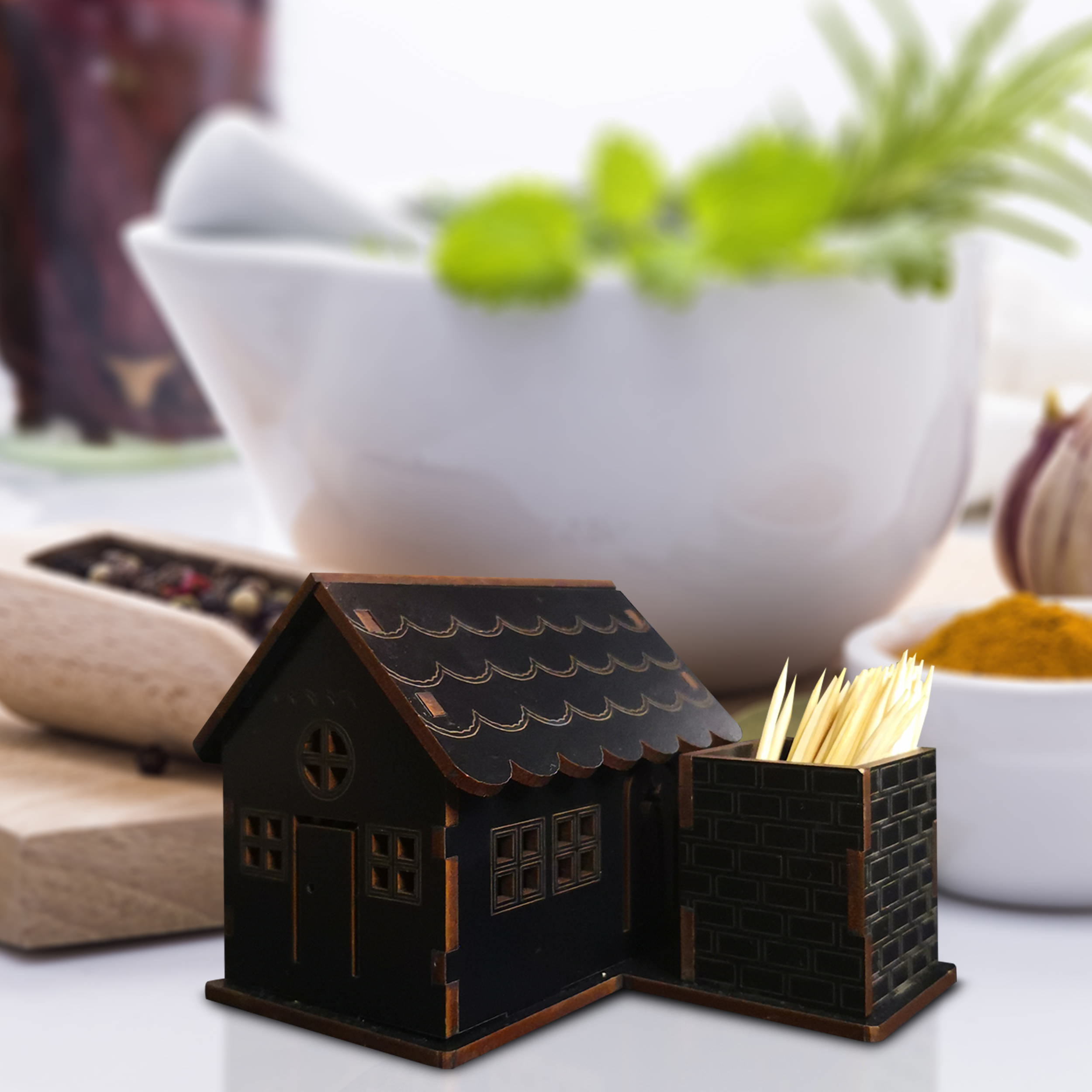 Wooden Toothpick Holder with Cottage Design for Your Table - ShopiPersia