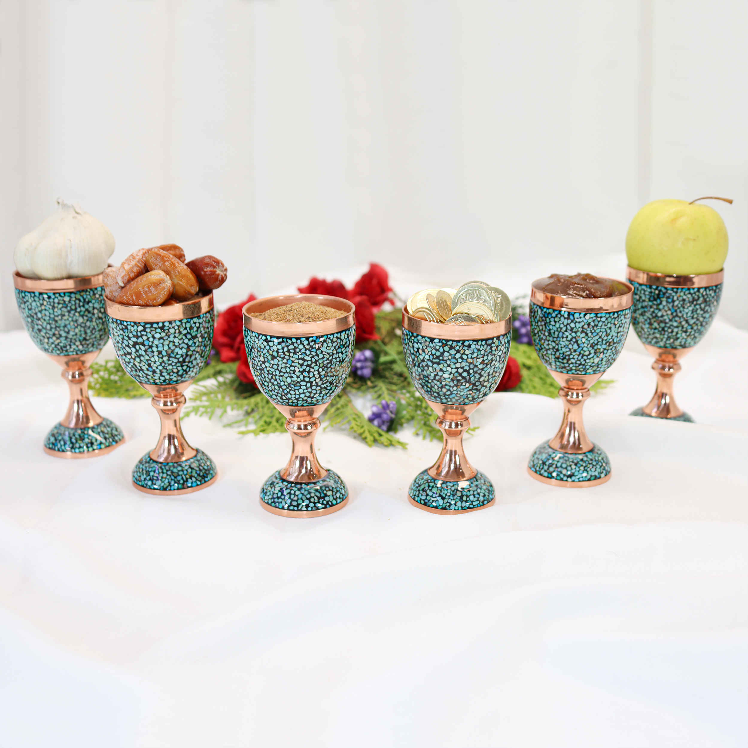 Turquoise Inlaid Haft seen Set for Nowruz Table Decoration - ShopiPersia