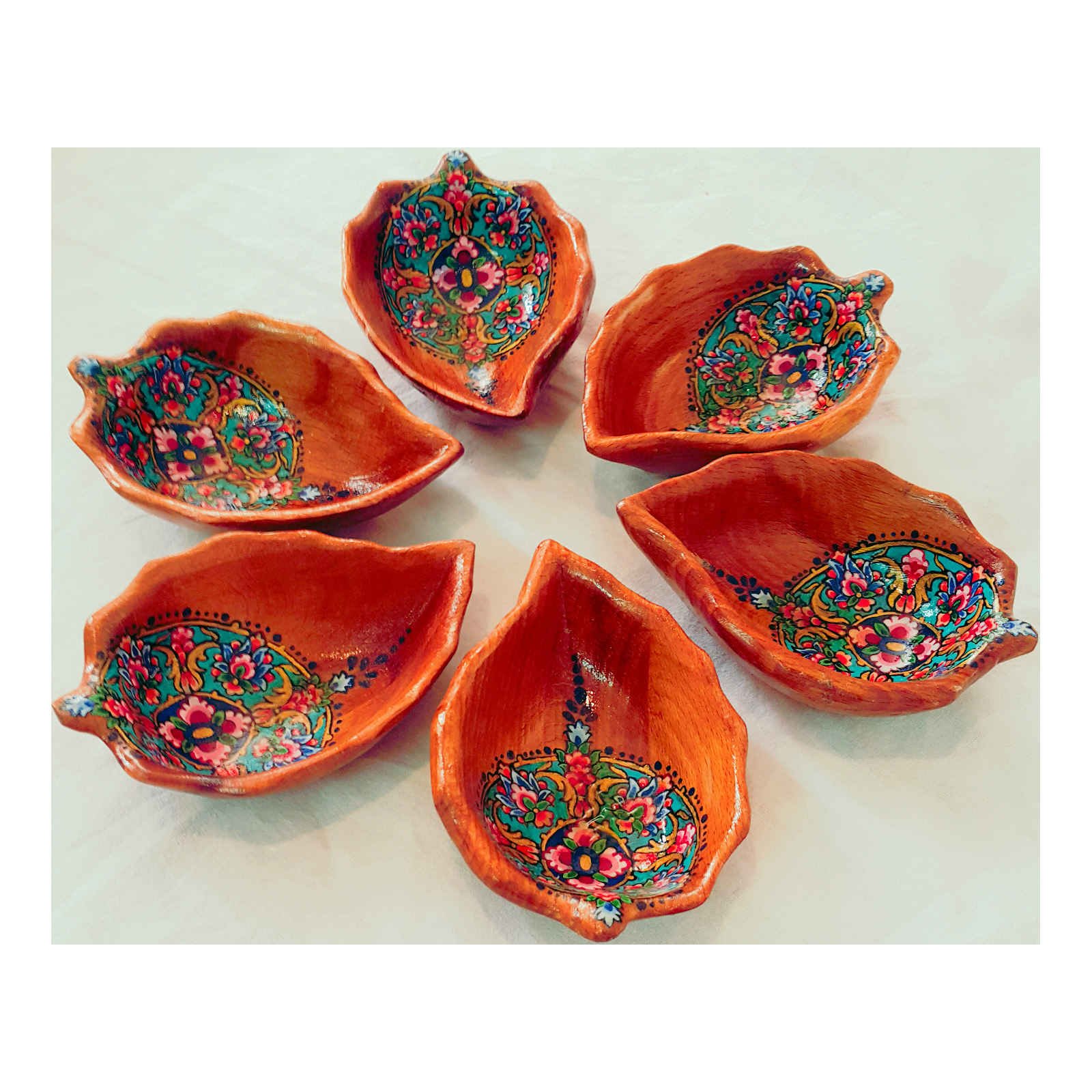 Wooden Haft Seen Set for Nowruz Traditional Leaf Design - ShopiPersia