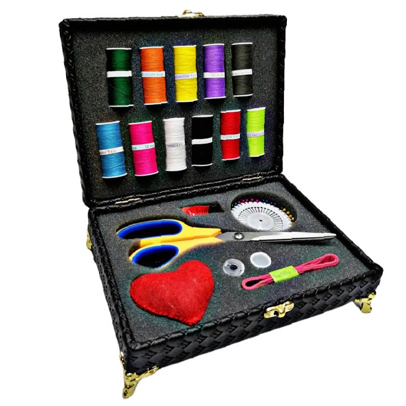 Wooden Sewing Kit Organizer with Faux Leather - ShopiPersia