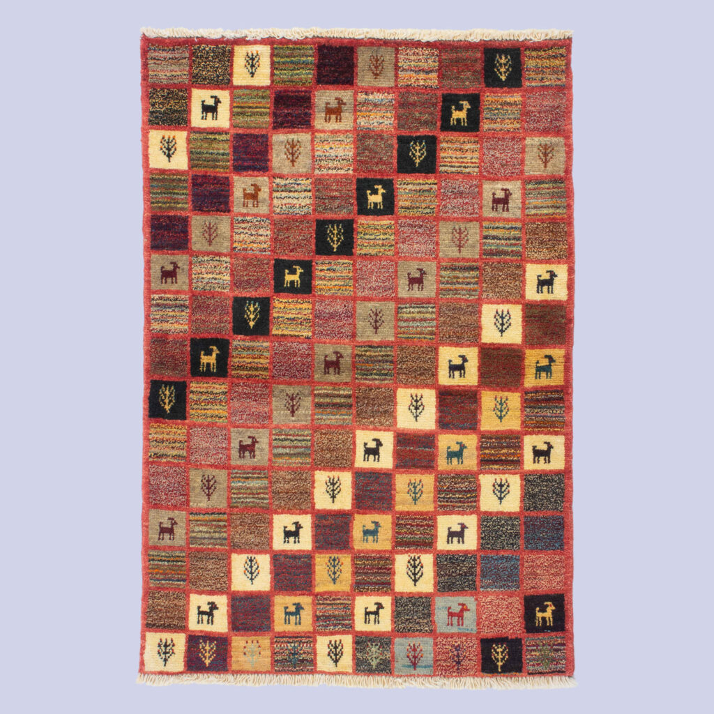 Genuine Persian Gabbeh Wool Rug Handwoven Checkered Animal Motifs ...