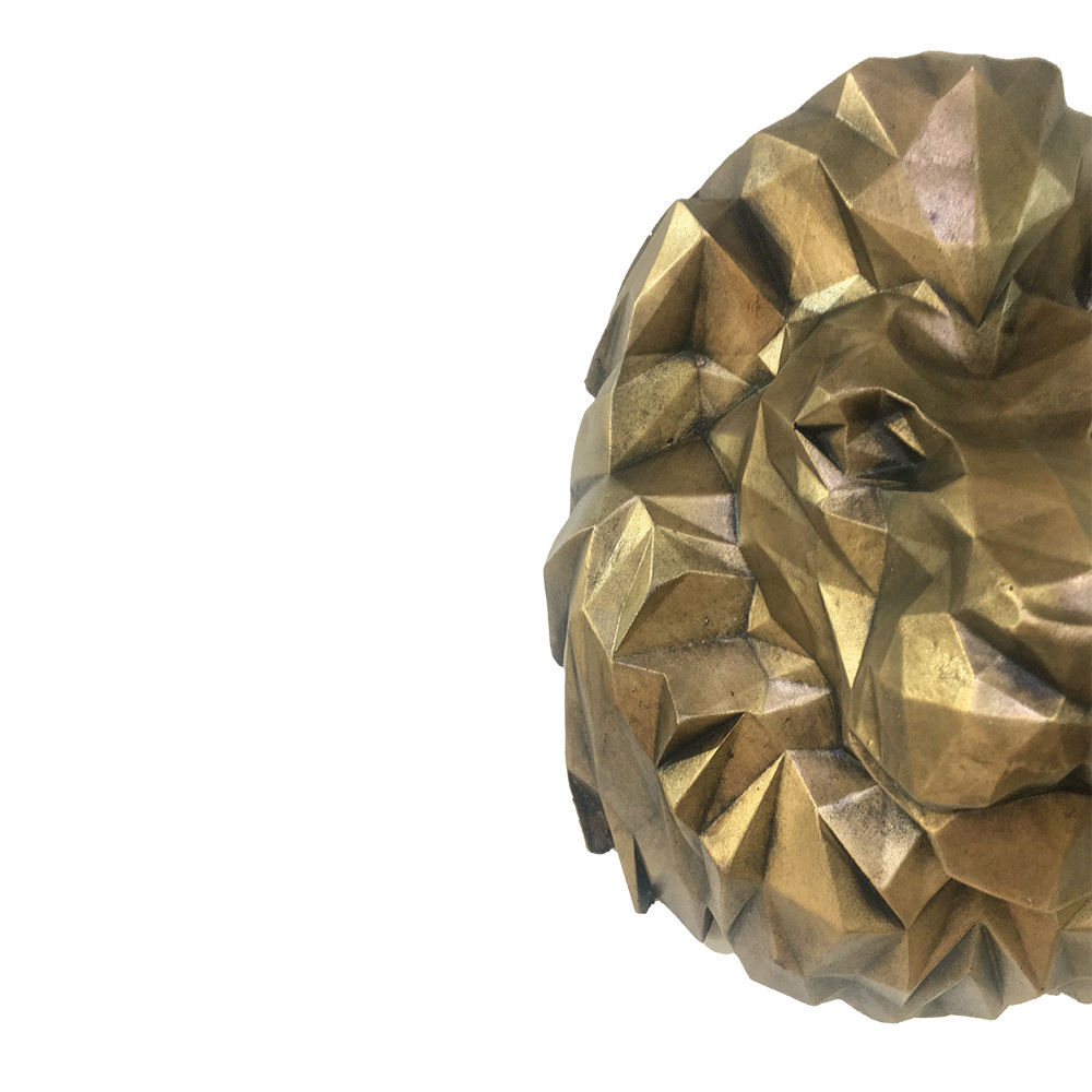 Geometric Lion Cubism Figurine Golden - Cubist Art Sculpture - ShopiPersia
