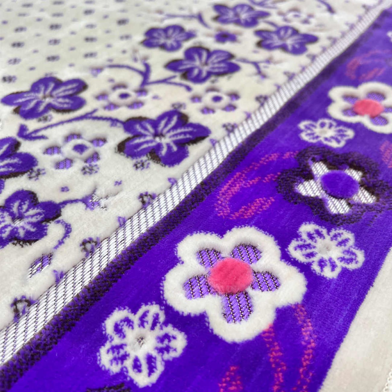 Islamic Prayer Mat Padded Janamaz Floral Bordered Purple - ShopiPersia