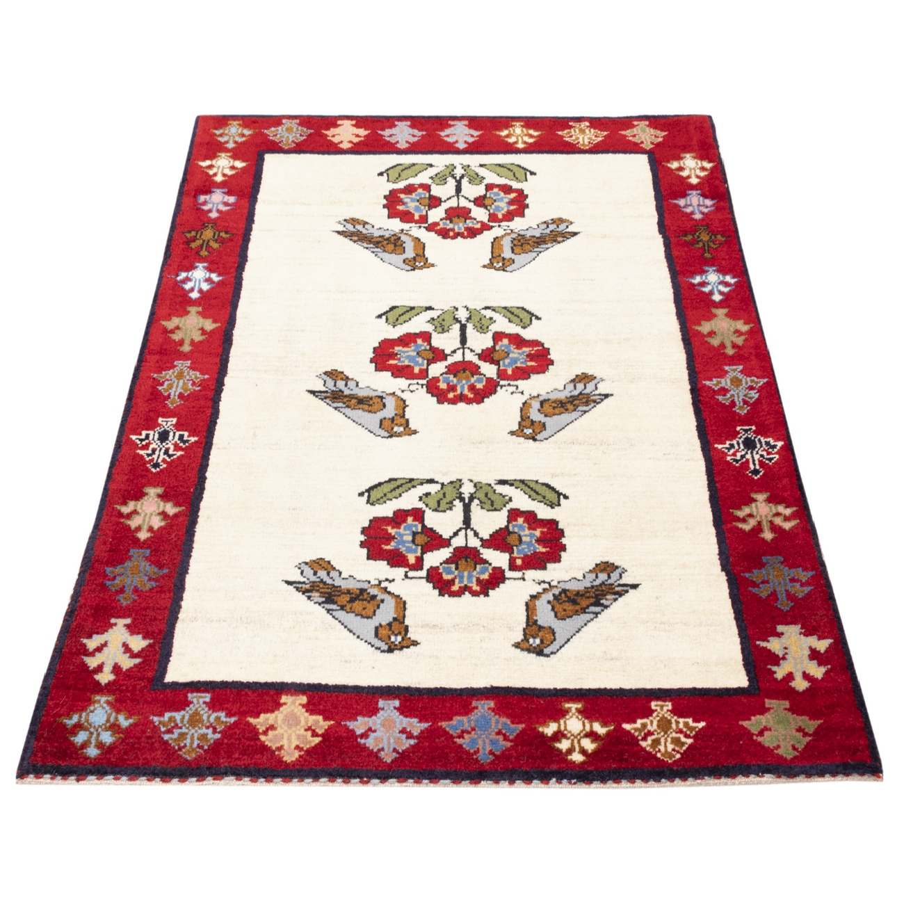 Persian Gabbeh Wool Rug Handwoven in Fars Birds & Flowers - ShopiPersia