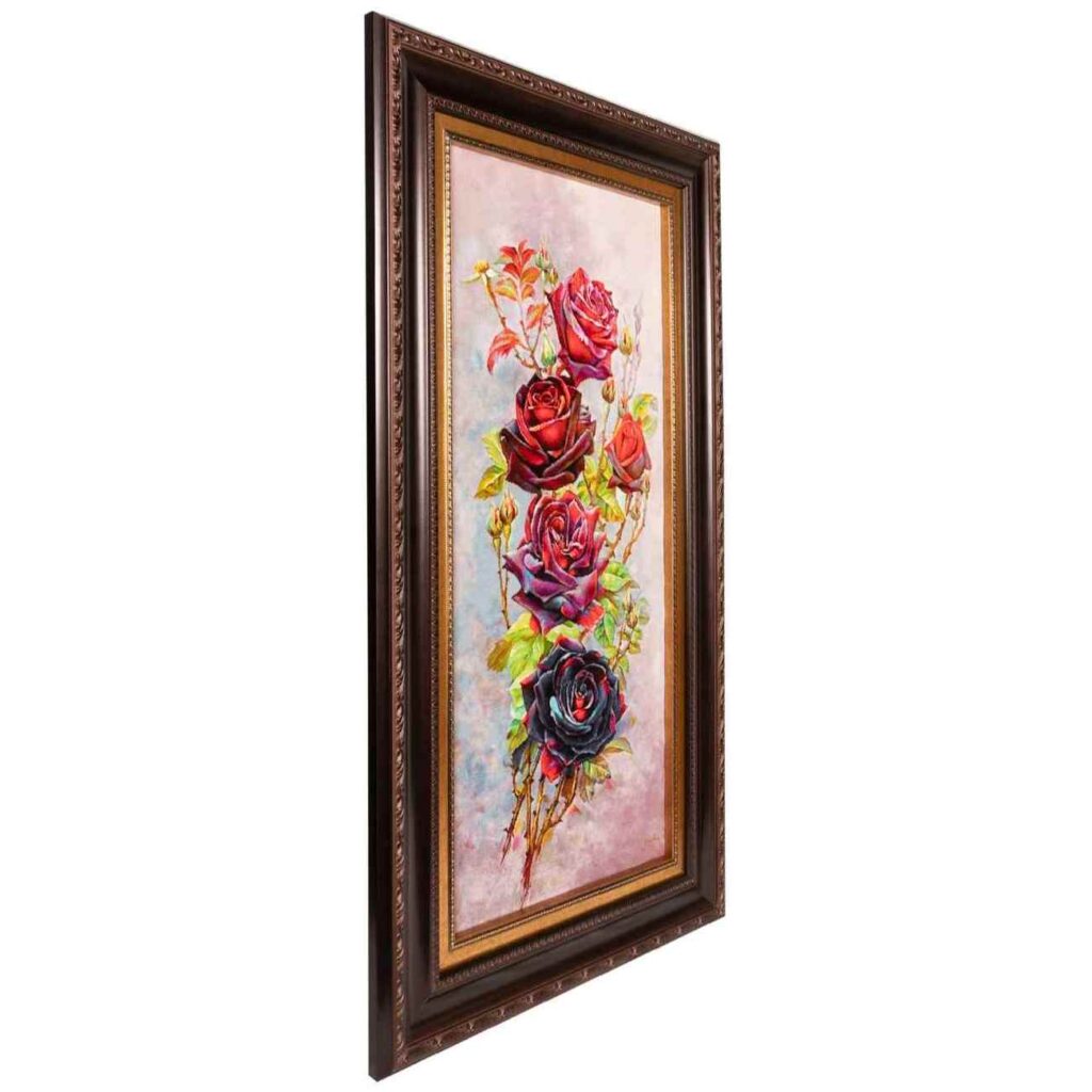 Persian Silk Carpet Wall Art Hand-Knotted in Tabriz Rose Flowers ...
