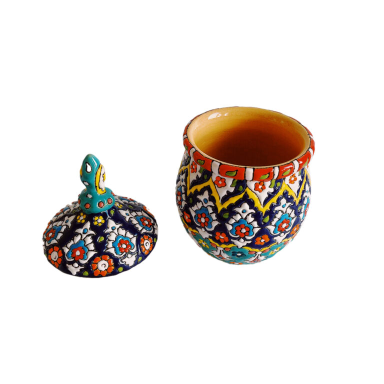 Handcrafted Persian Pottery Sugar Bowl with Lid - Minakari Enameled ...