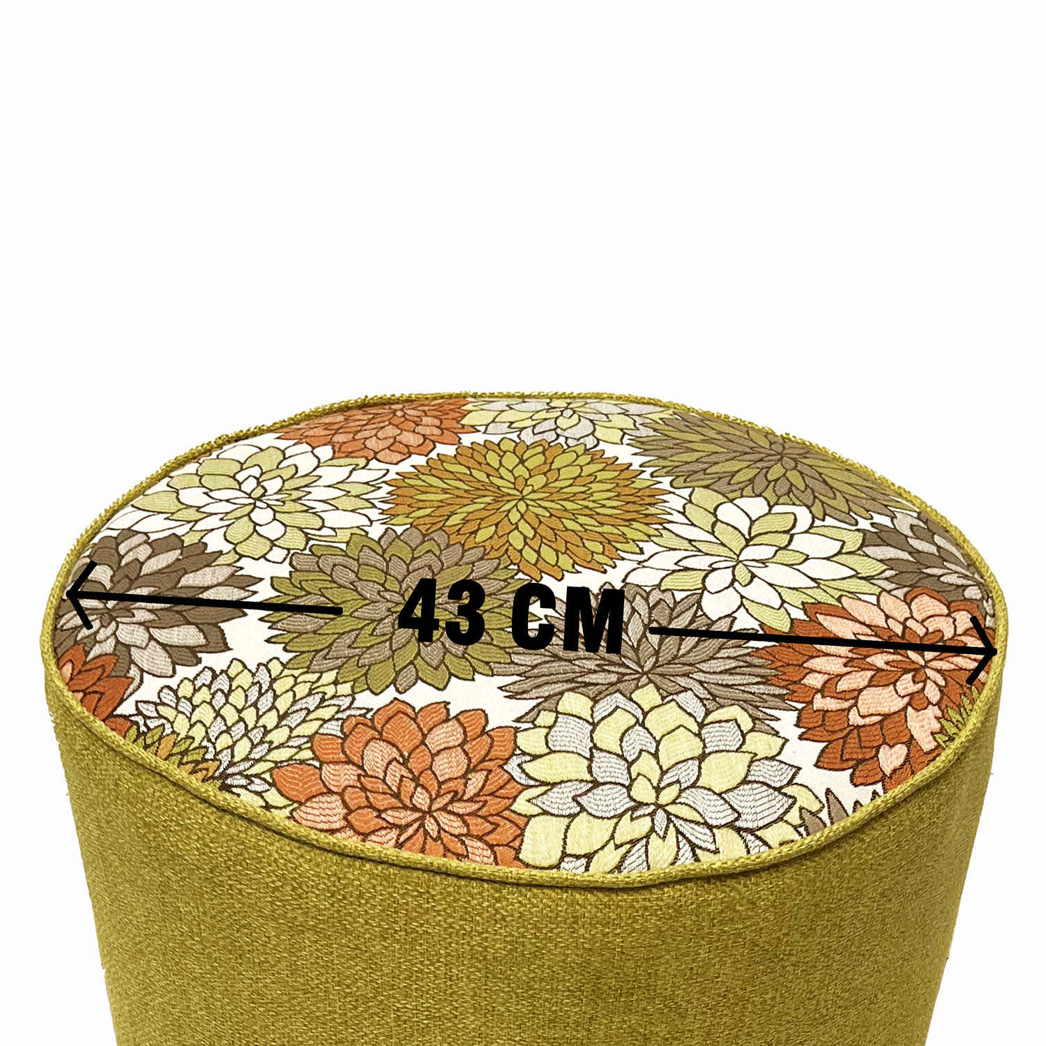 Round Footstool Floral Green with Wooden Legs - ShopiPersia