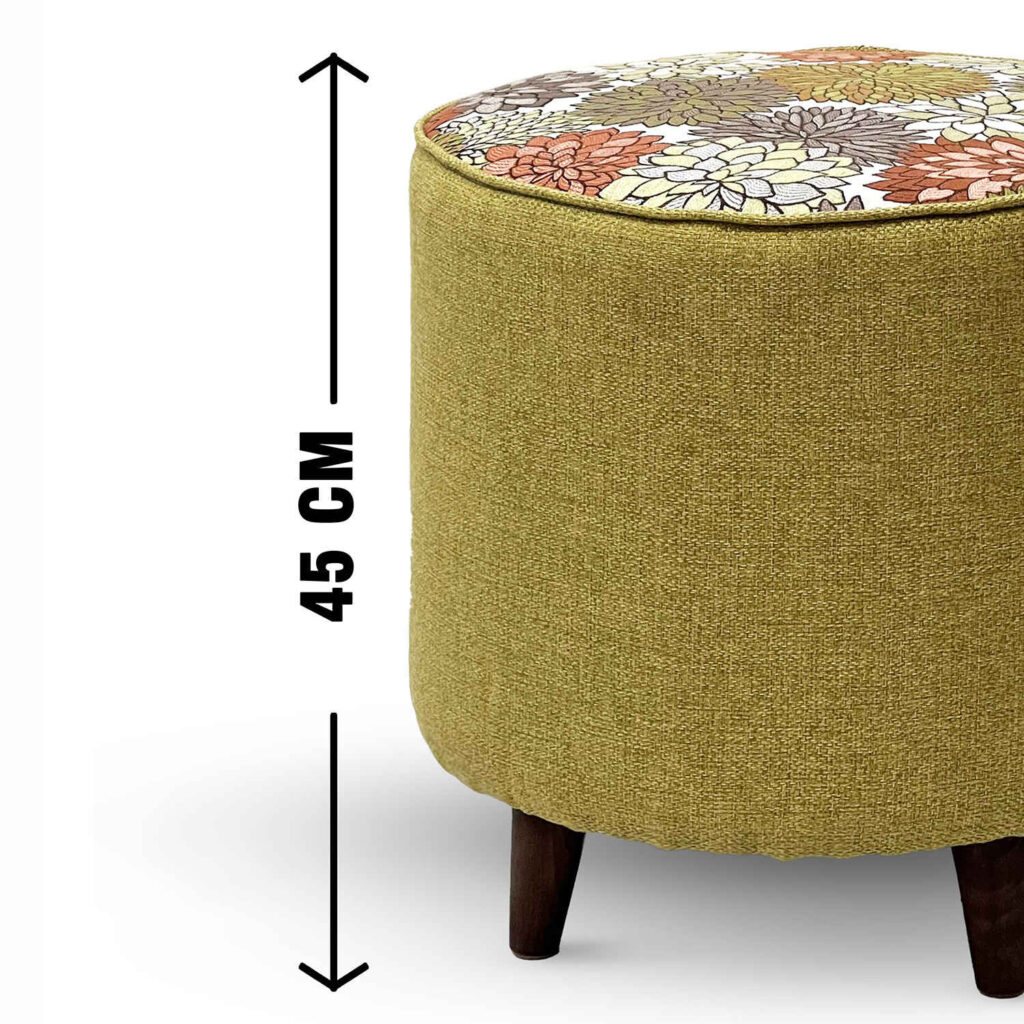 Round Footstool Floral Green with Wooden Legs - ShopiPersia