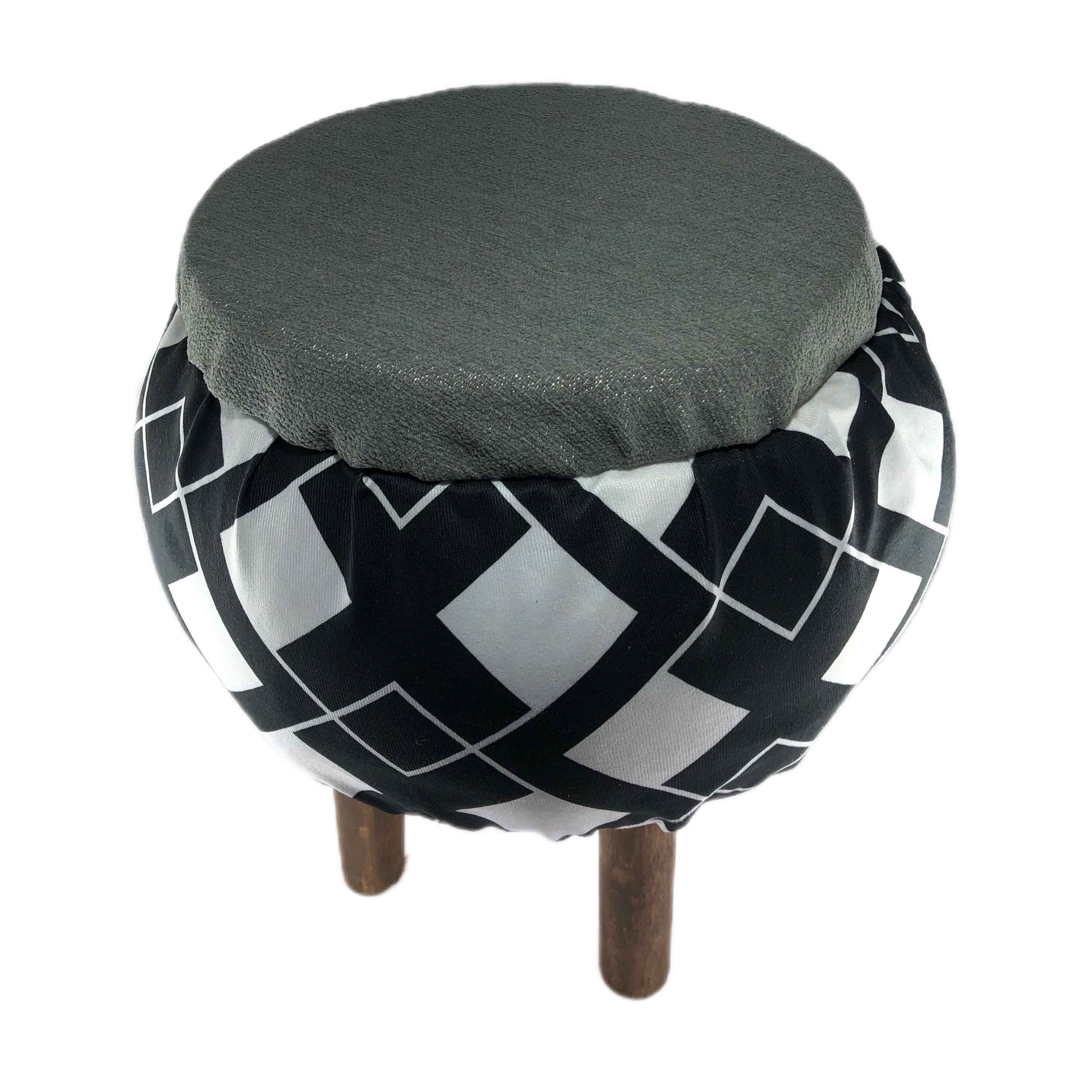 Round Velvet Footstool with Wooden Legs - ShopiPersia