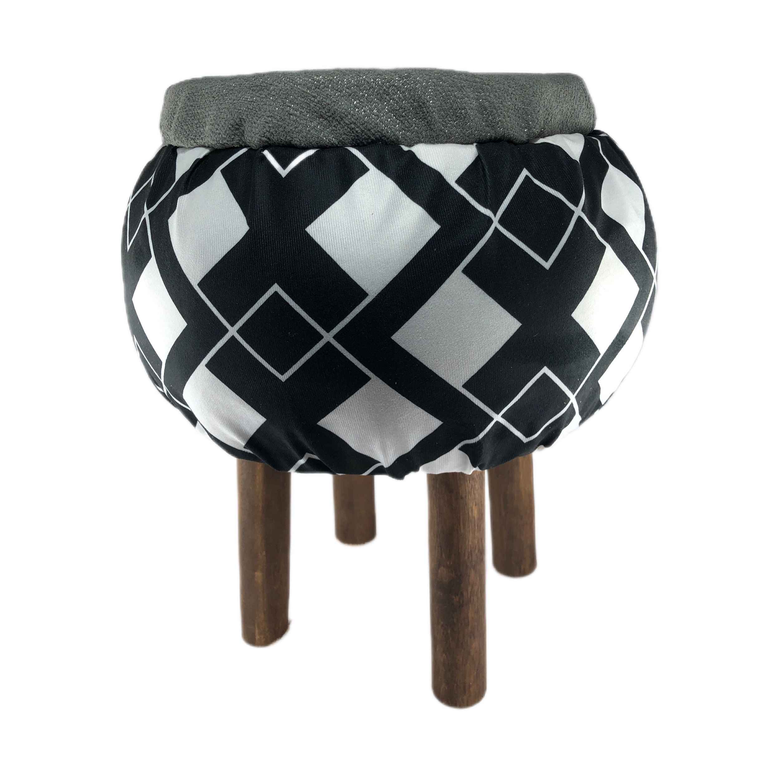 Round Velvet Footstool with Wooden Legs - ShopiPersia
