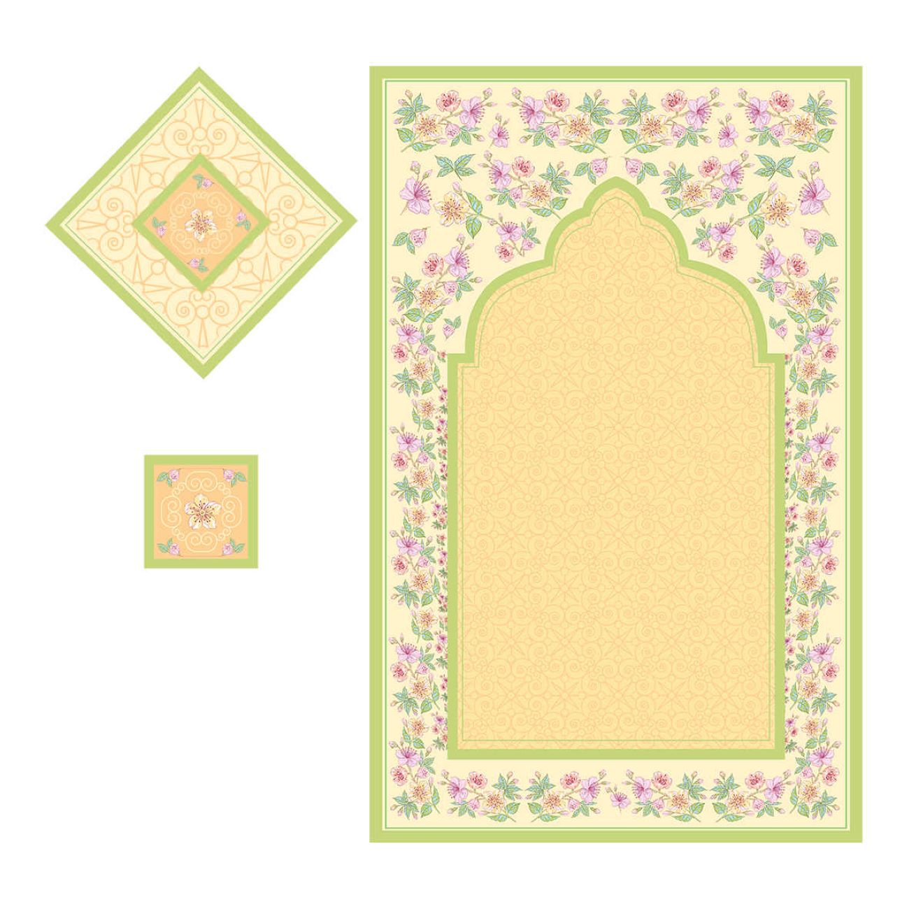 Velvet Islamic Prayer Mat Janamaz for Muslims Floral Yellow - ShopiPersia