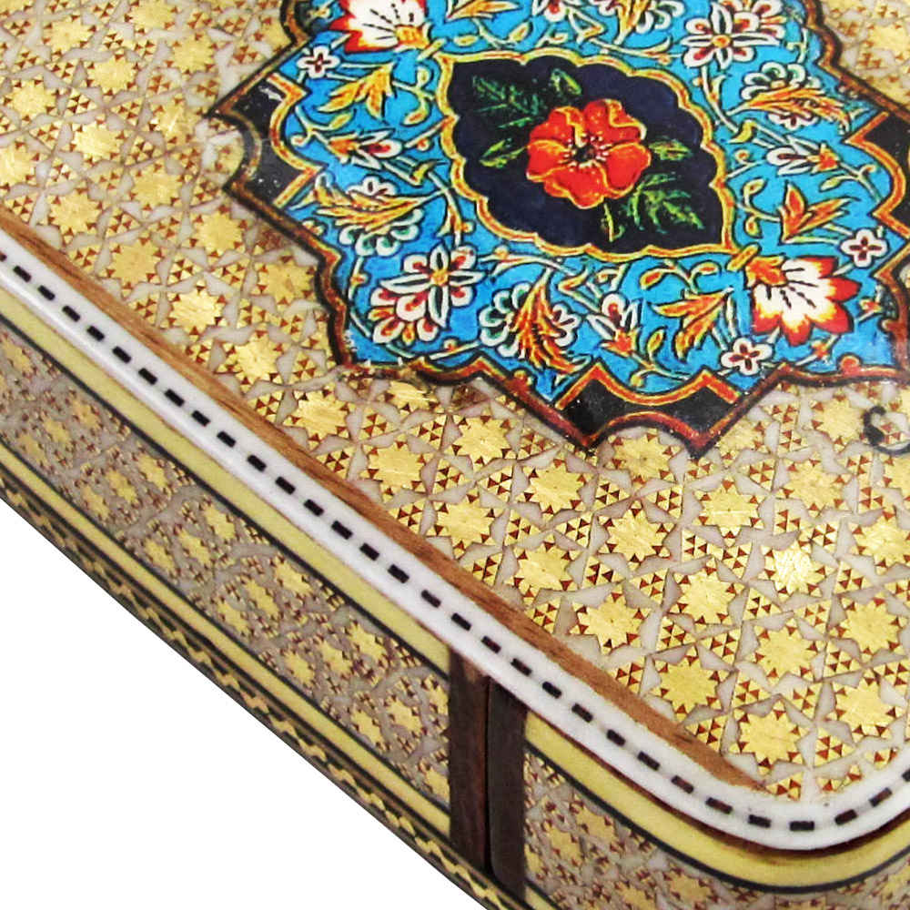Persian Wooden Playing Card Box - Khatam Enameled with Magnetic Closure