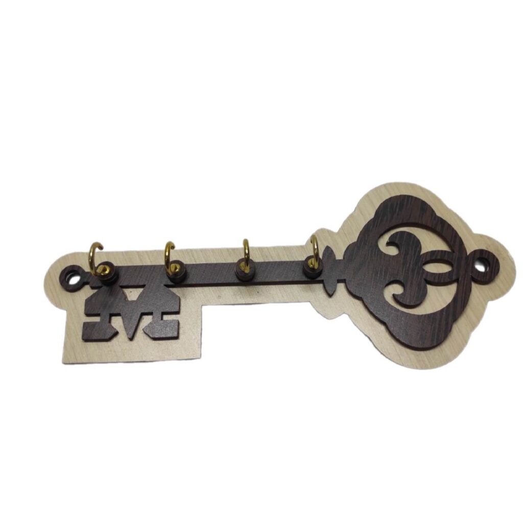 Wooden Wall Key Holder in Key Design with 4 Hooks - ShopiPersia