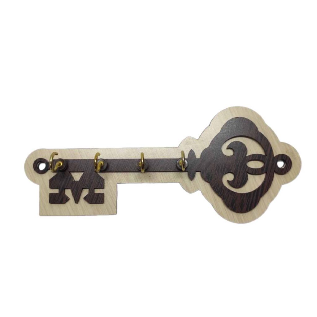 Wooden Wall Key Holder in Key Design with 4 Hooks - ShopiPersia