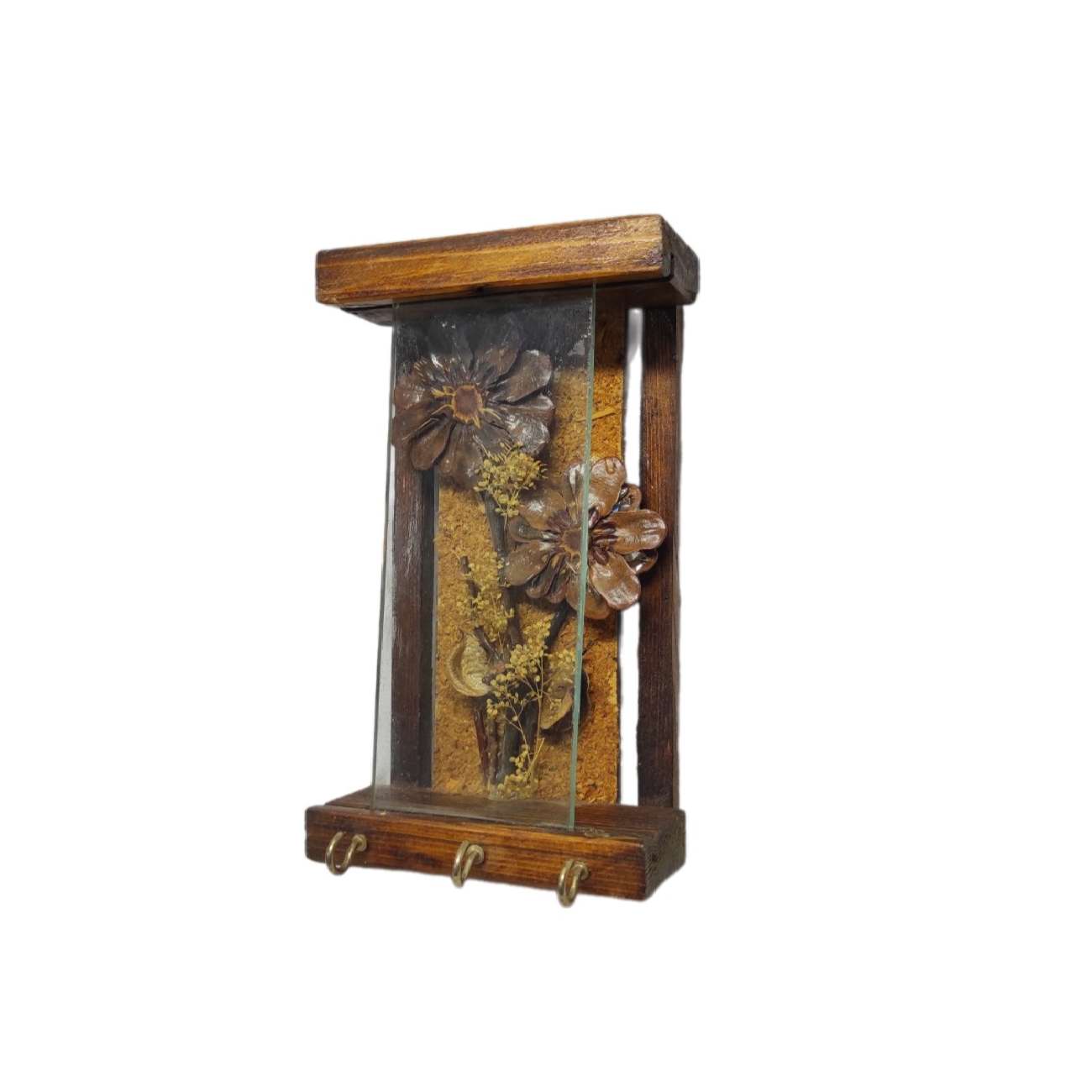 Decorative & Handcrafted Wall Key Holder with Flowers & Glass Design ...