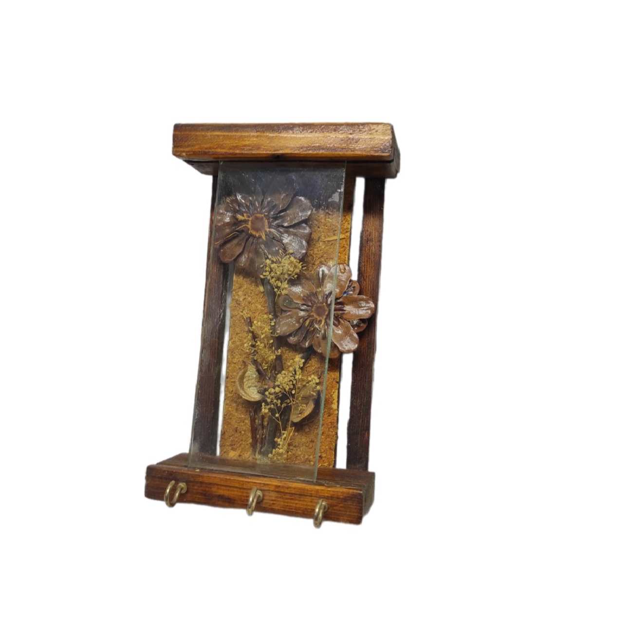 Decorative & Handcrafted Wall Key Holder with Flowers & Glass Design ...