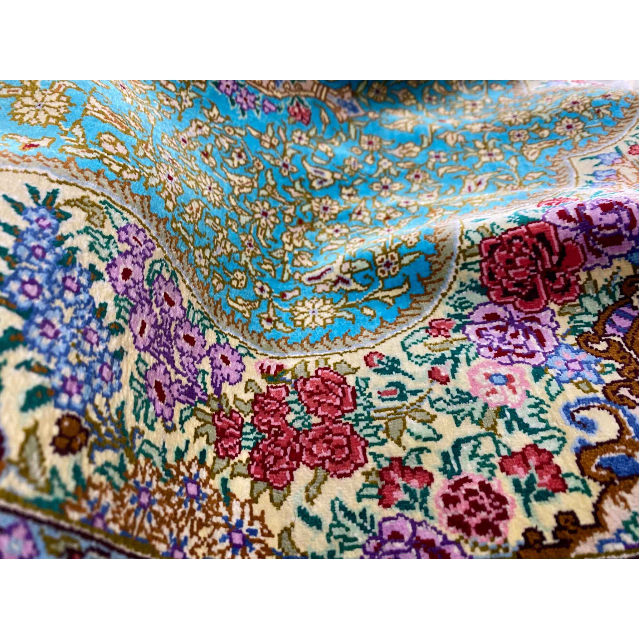 Authentic Persian Silk Carpet Hand-Knotted in Qom Lachak Toranj ...
