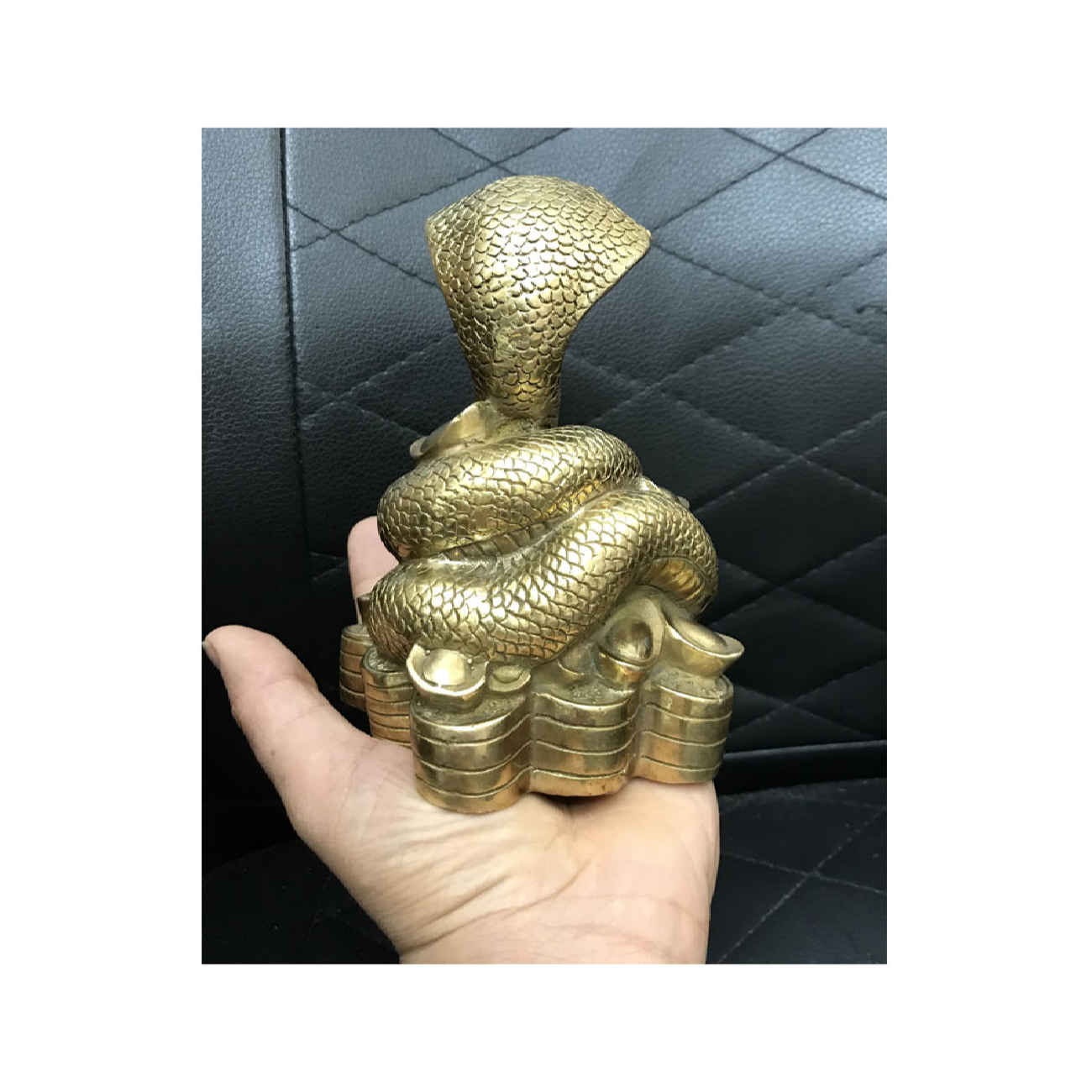 Decorative Brass Snake Coiled on Money Figurine - Symbolic Reptile Art ...
