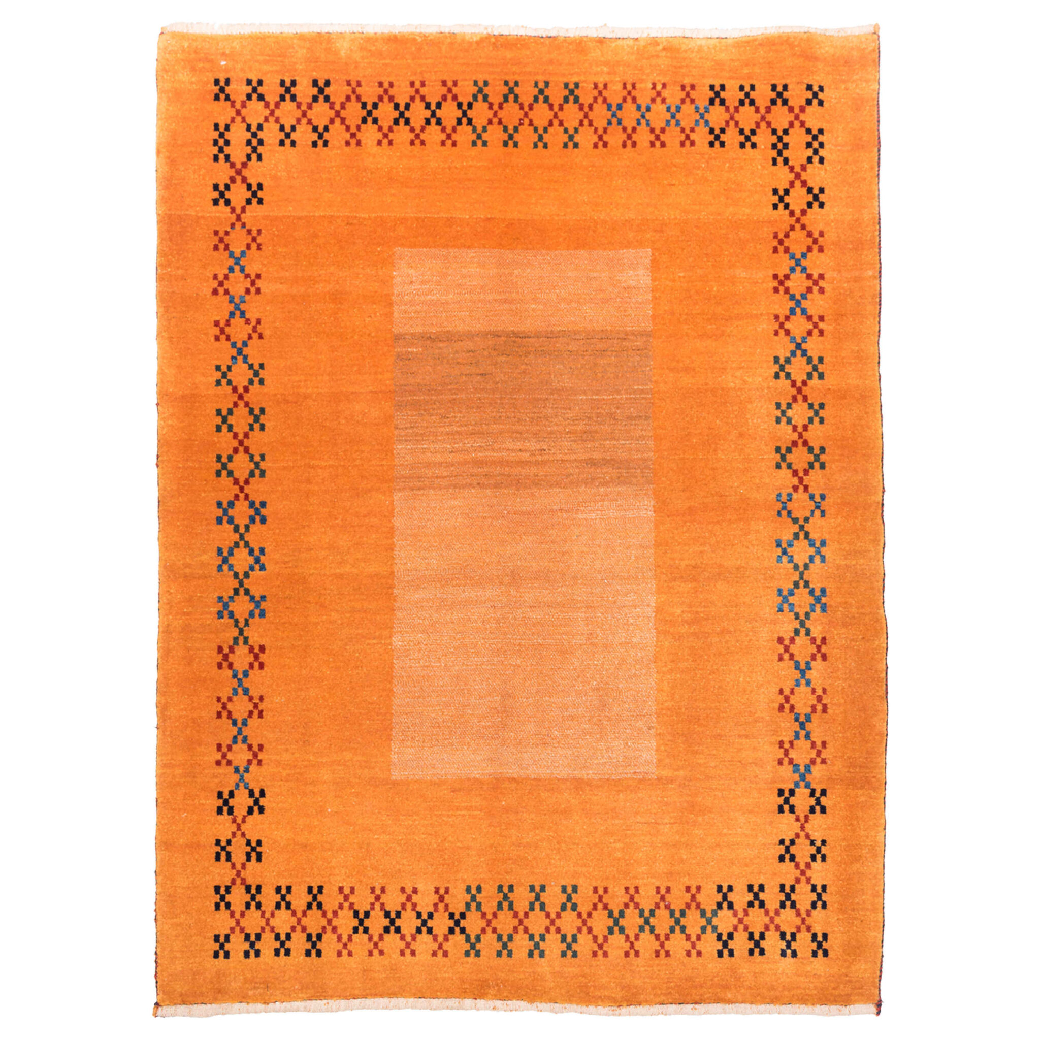 Genuine Persian Gabbeh Rug with Wool Handwoven in Fars Bordered Orange ...