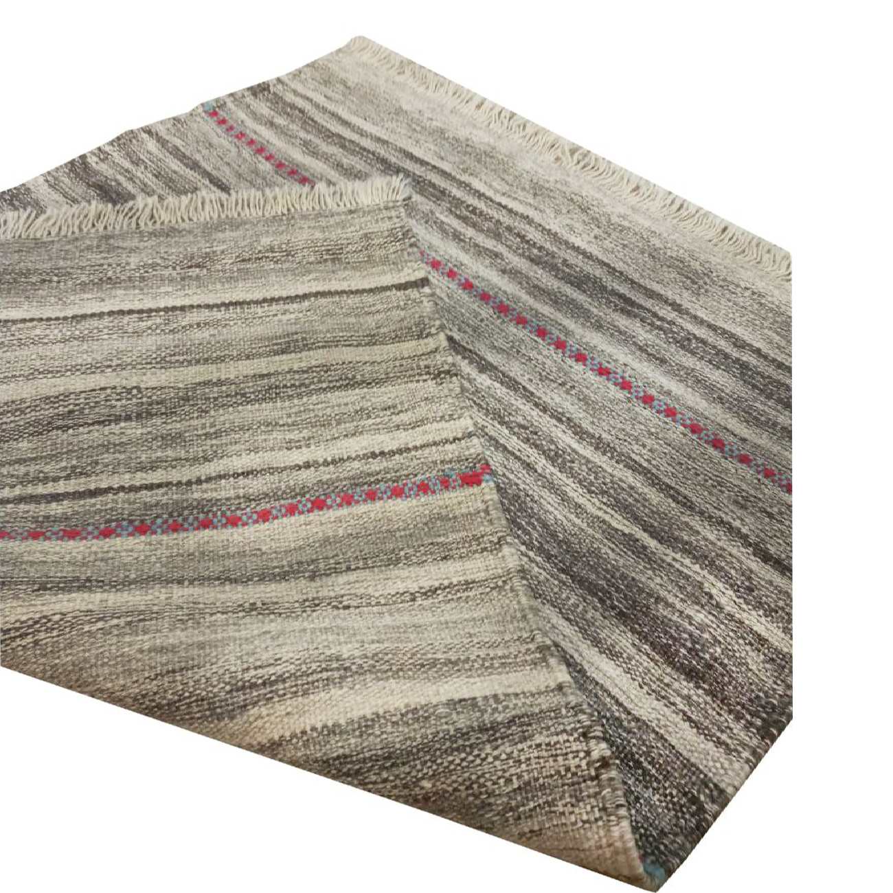 Genuine Persian Wool Kilim Rug Handwoven Striped Cream - ShopiPersia