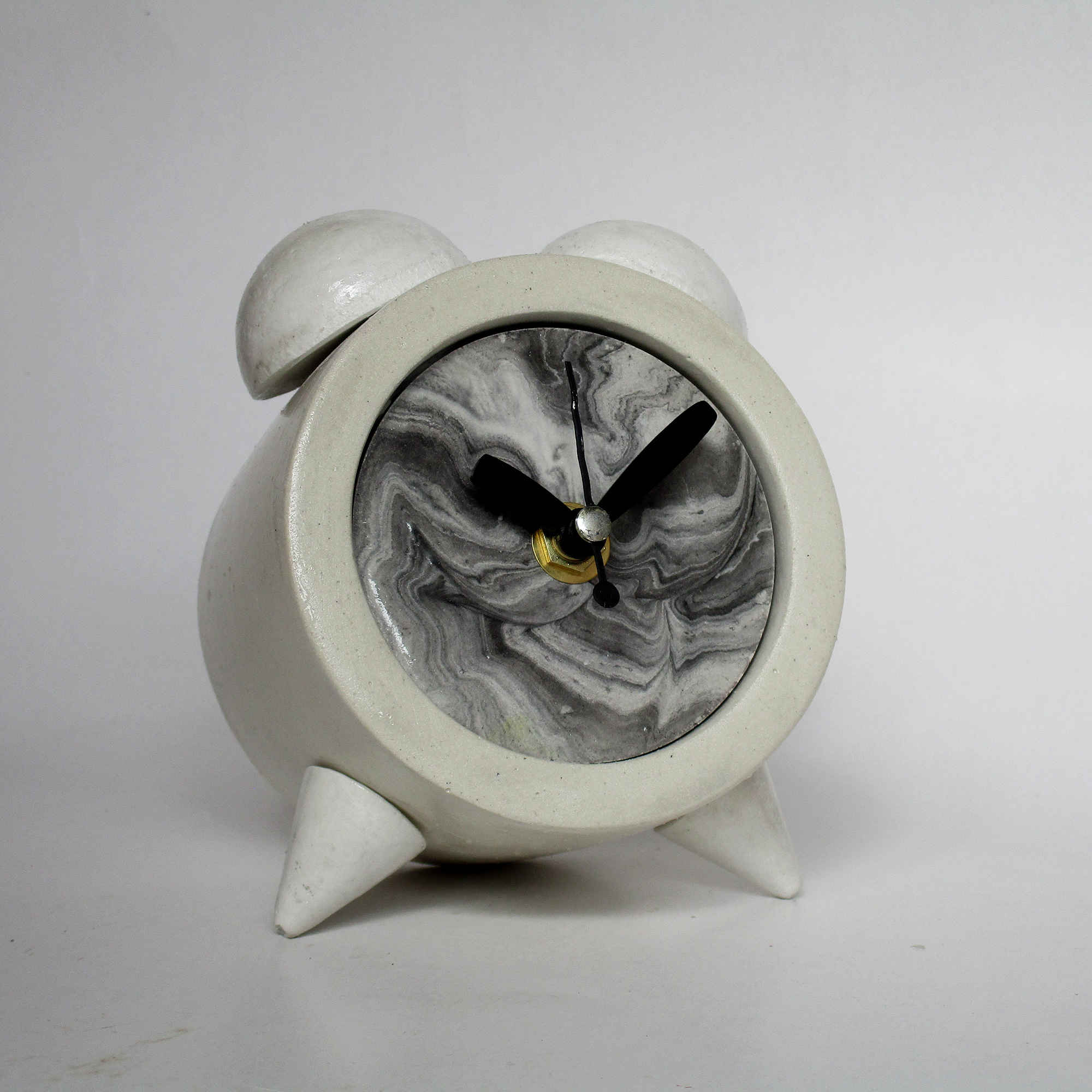 Handmade Concrete Twin Bell Clock with Marble Design - ShopiPersia
