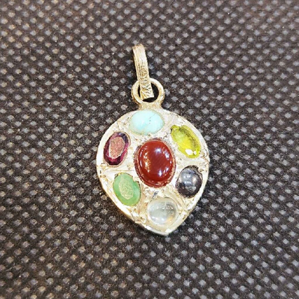 Islamic Silver Necklace Pendant Seven Stone with Hirz of Imam Jawad