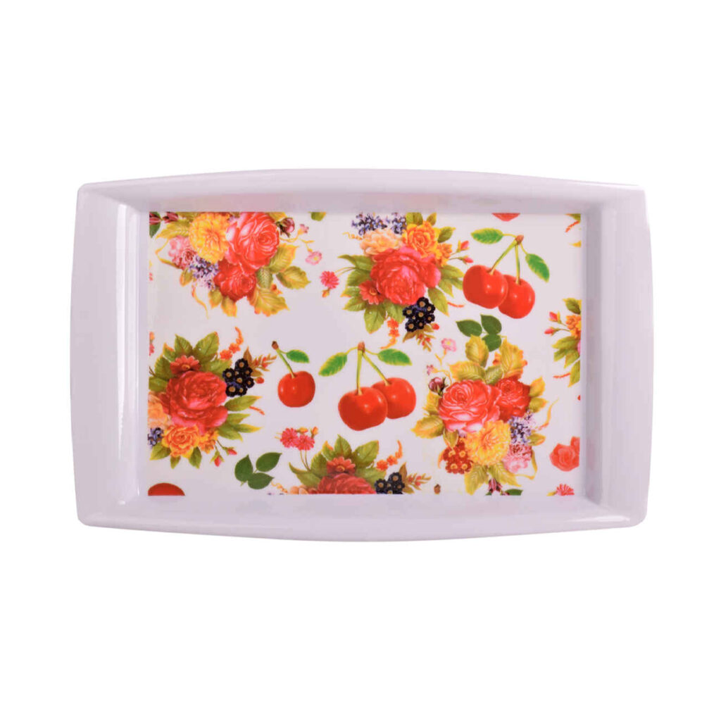 Melamine Serving Tray with Cherry & Flower Design - ShopiPersia