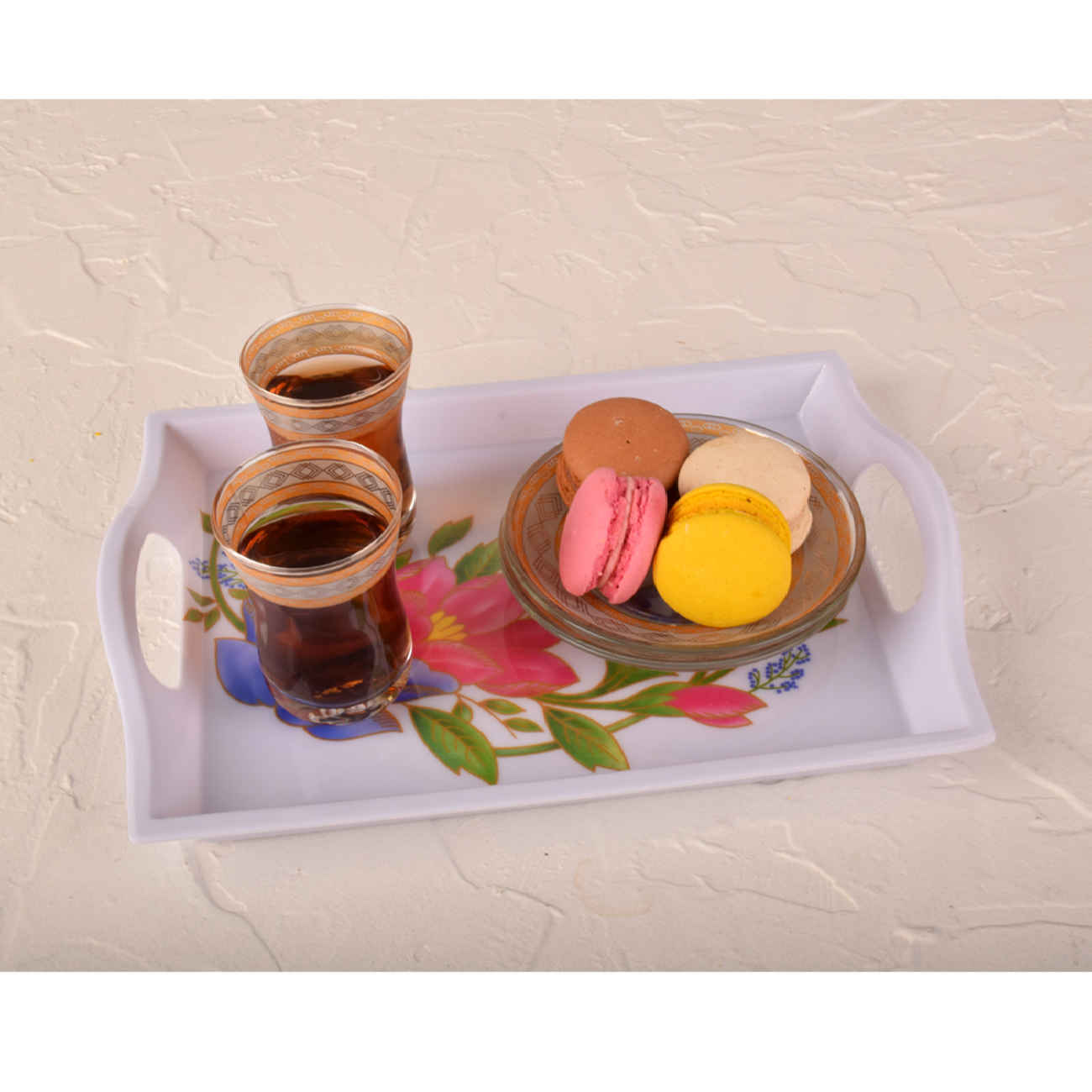 Melamine Serving Tray with Handle Durable & Lightweight Floral Design ...