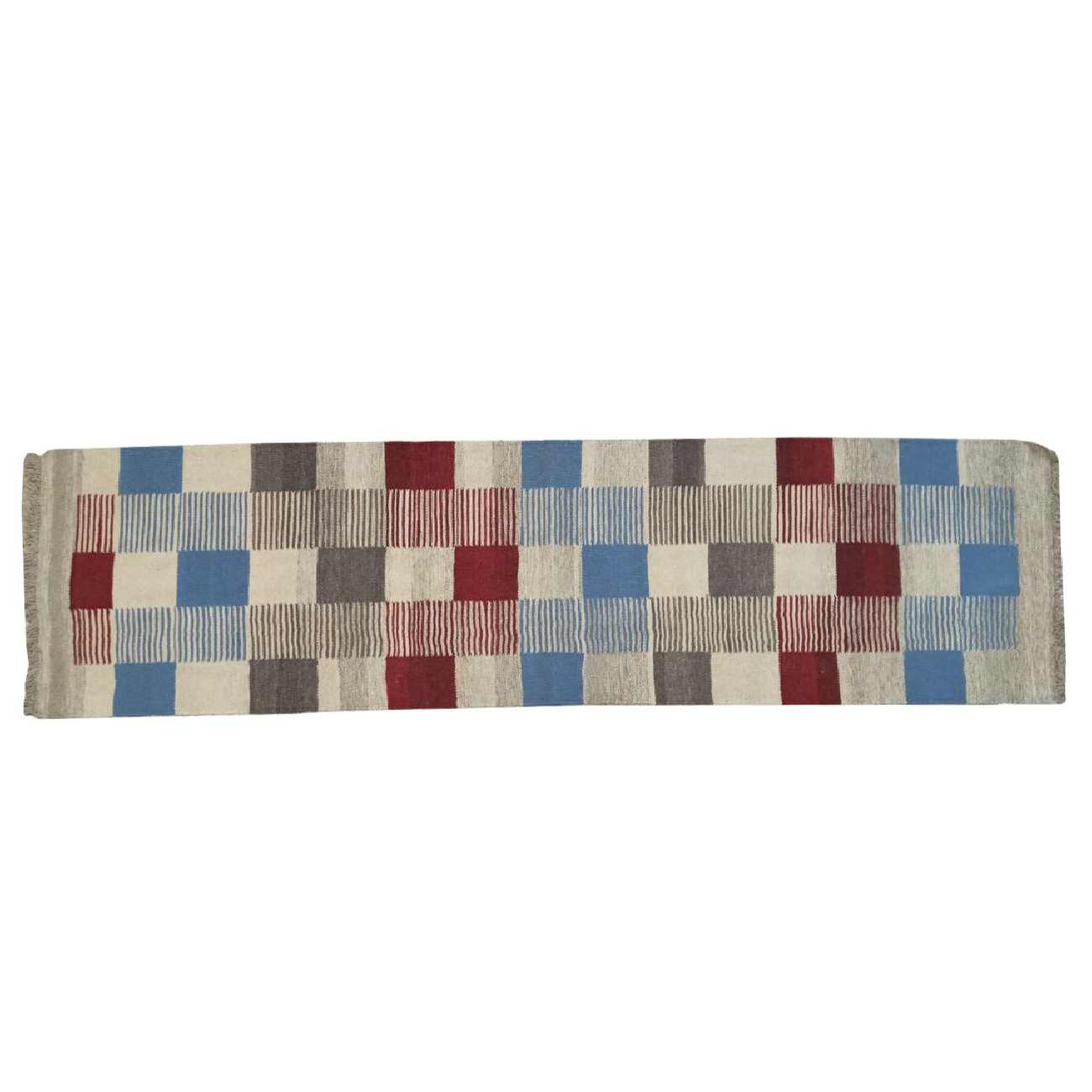 Original Persian Wool Kilim Rug Handwoven Checkered Cream - ShopiPersia