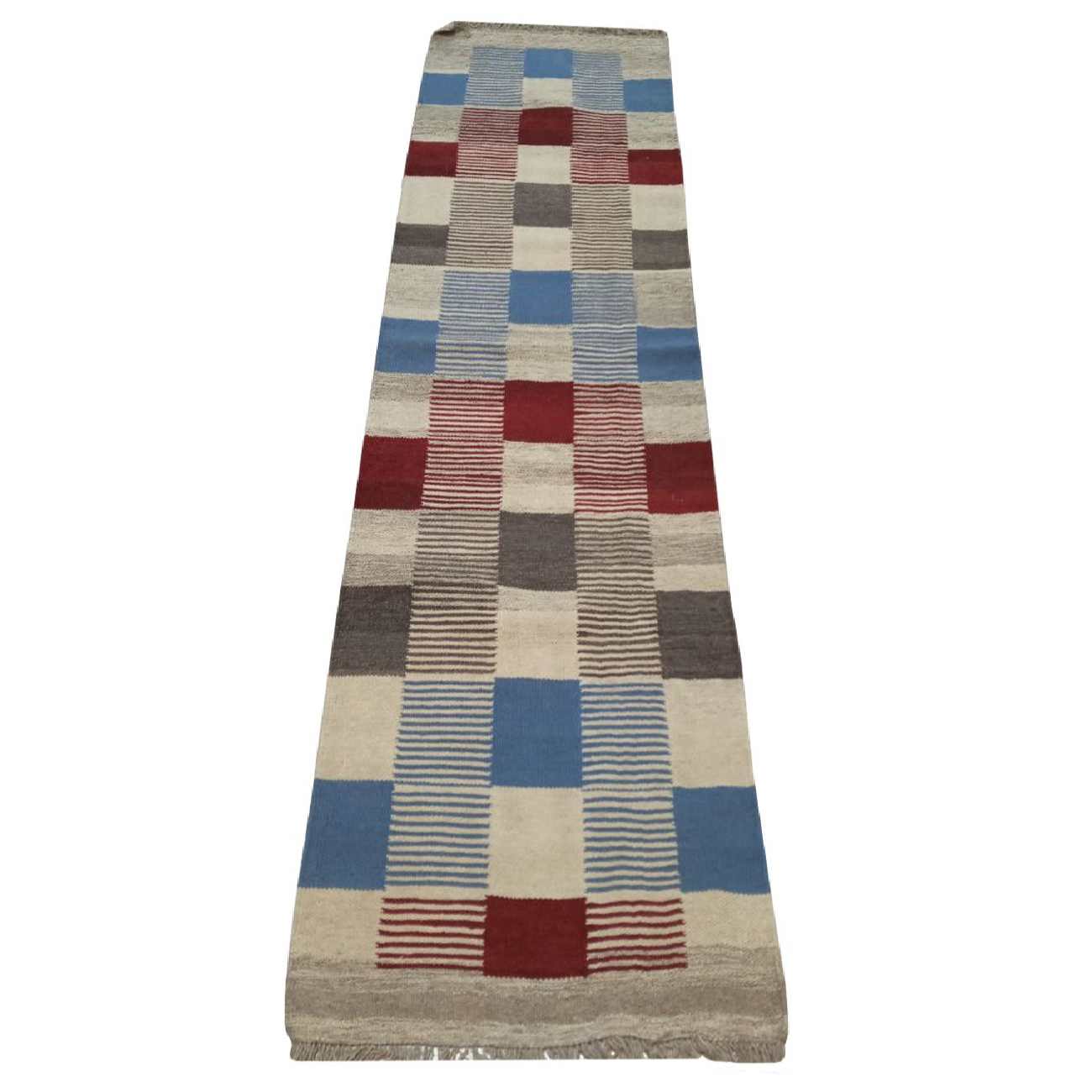 Original Persian Wool Kilim Rug Handwoven Checkered Cream - ShopiPersia