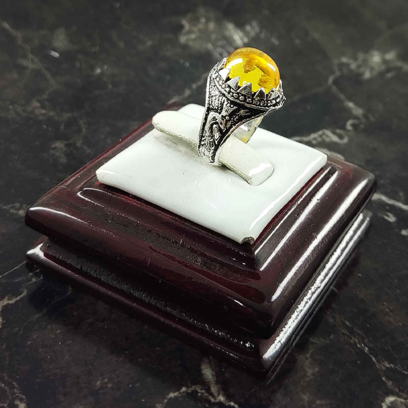 Persian Yellow Citrine Silver Ring for Men Elegance