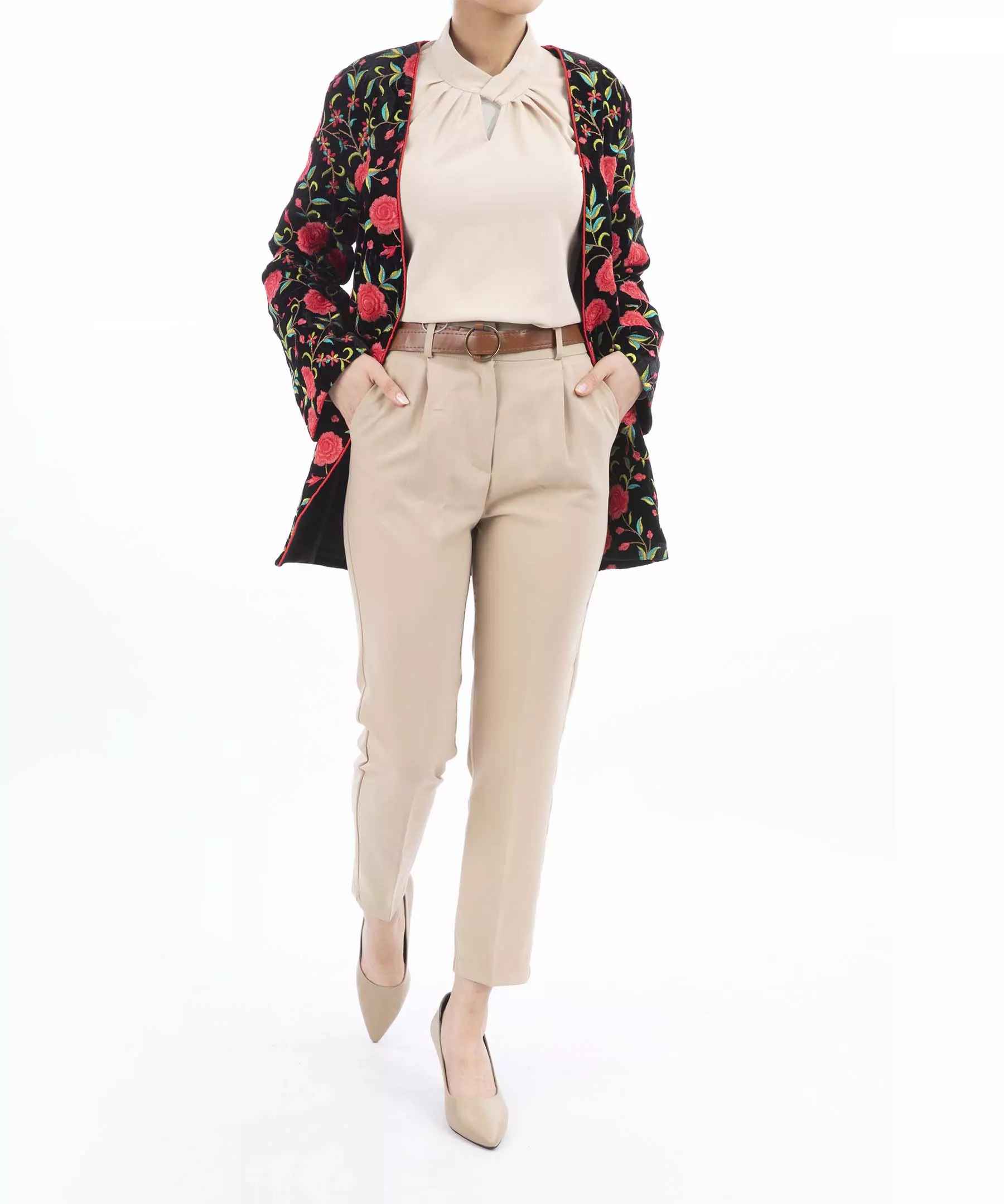Persian Embroidered Women's Manto with Floral Design - ShopiPersia